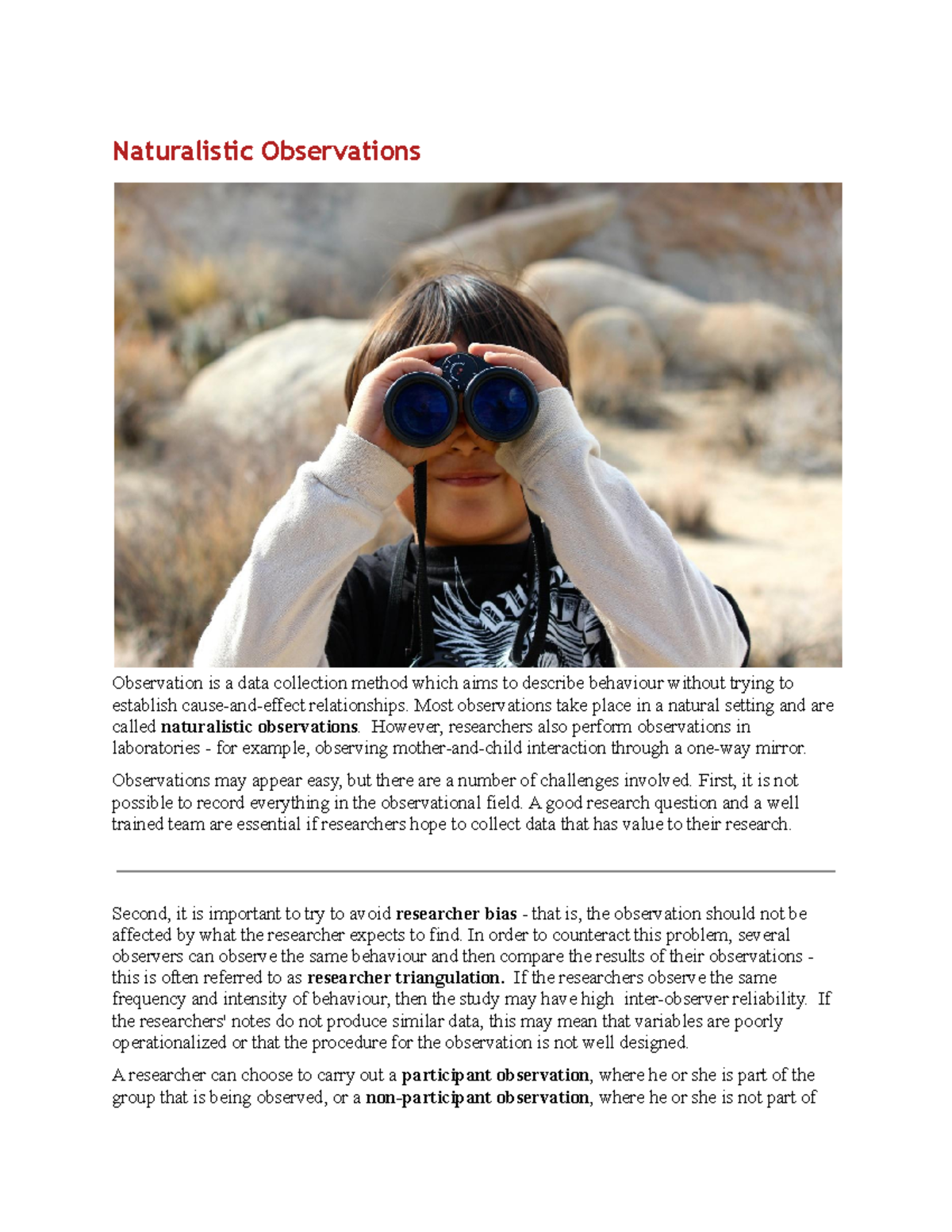 Naturalistic Observations - Naturalistic Observations Observation is a ...