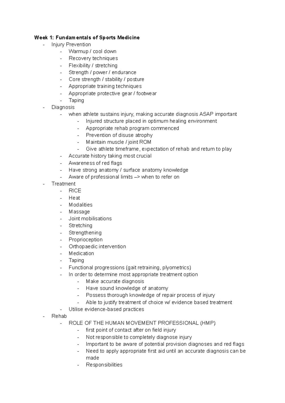 Sports Medicine - Notes - Week 1: Fundamentals of Sports Medicine ...