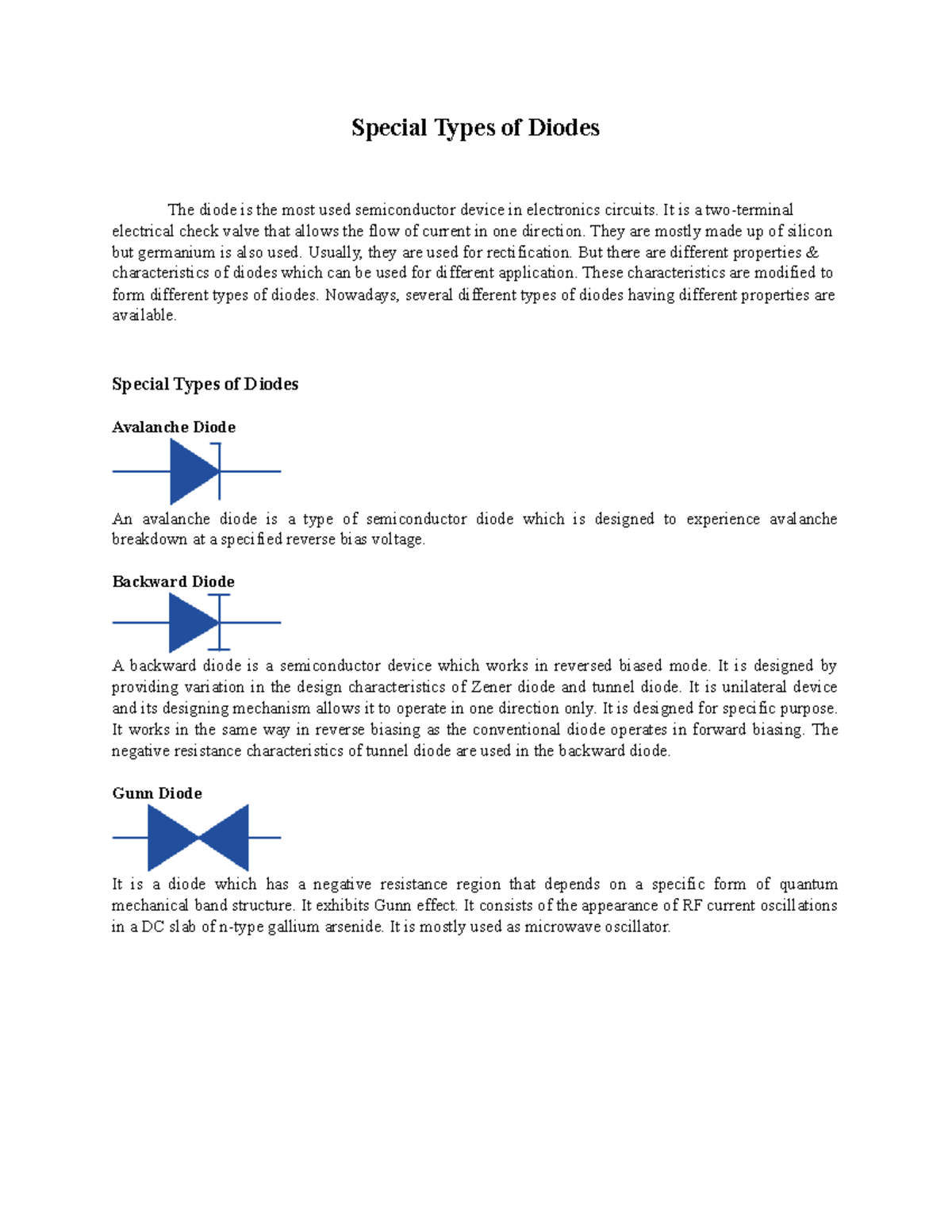 Special Types of Diodes - It is a two-terminal electrical check valve ...