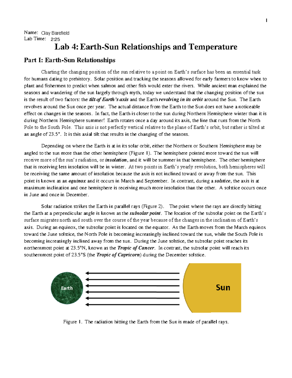 Lab 4 Earth-Sun Relationships - Solar position and tracking the seasons ...