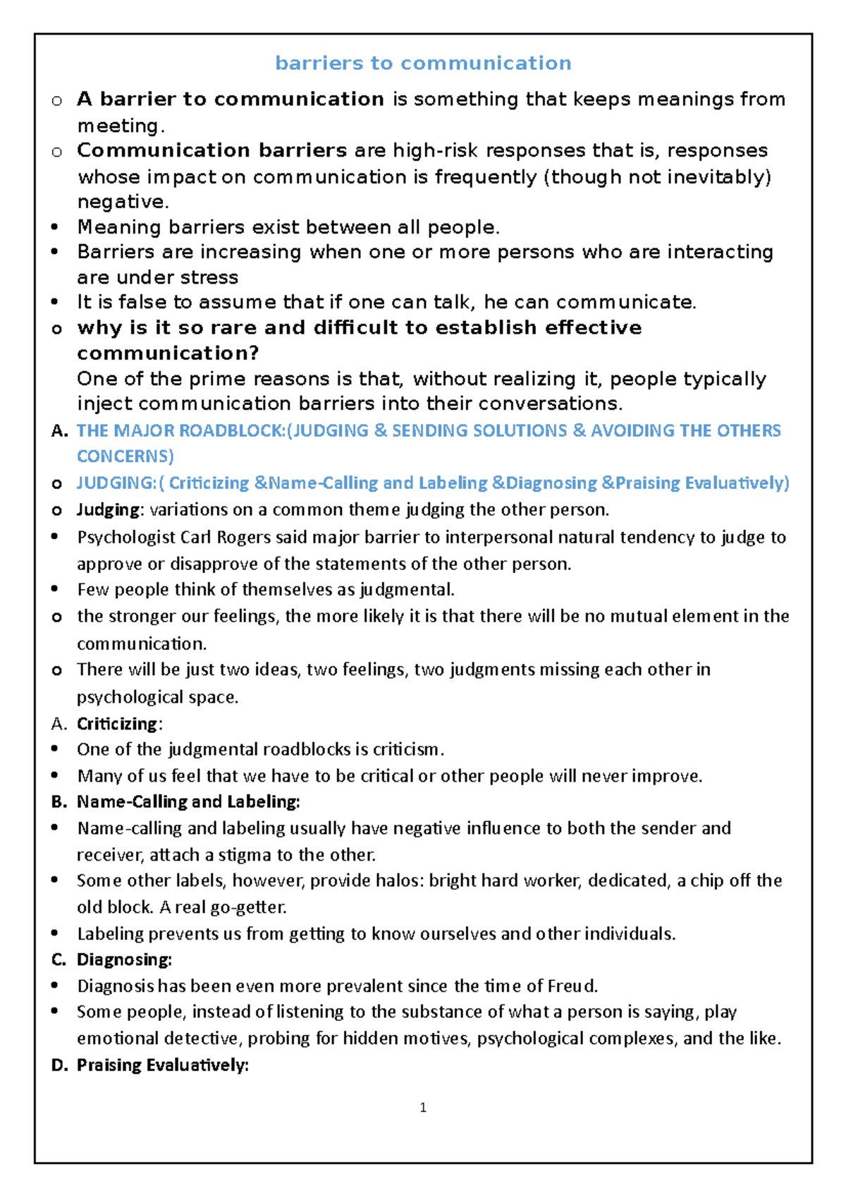 Chapter 2 - Lecture notes 4 - barriers to communication o A barrier to ...