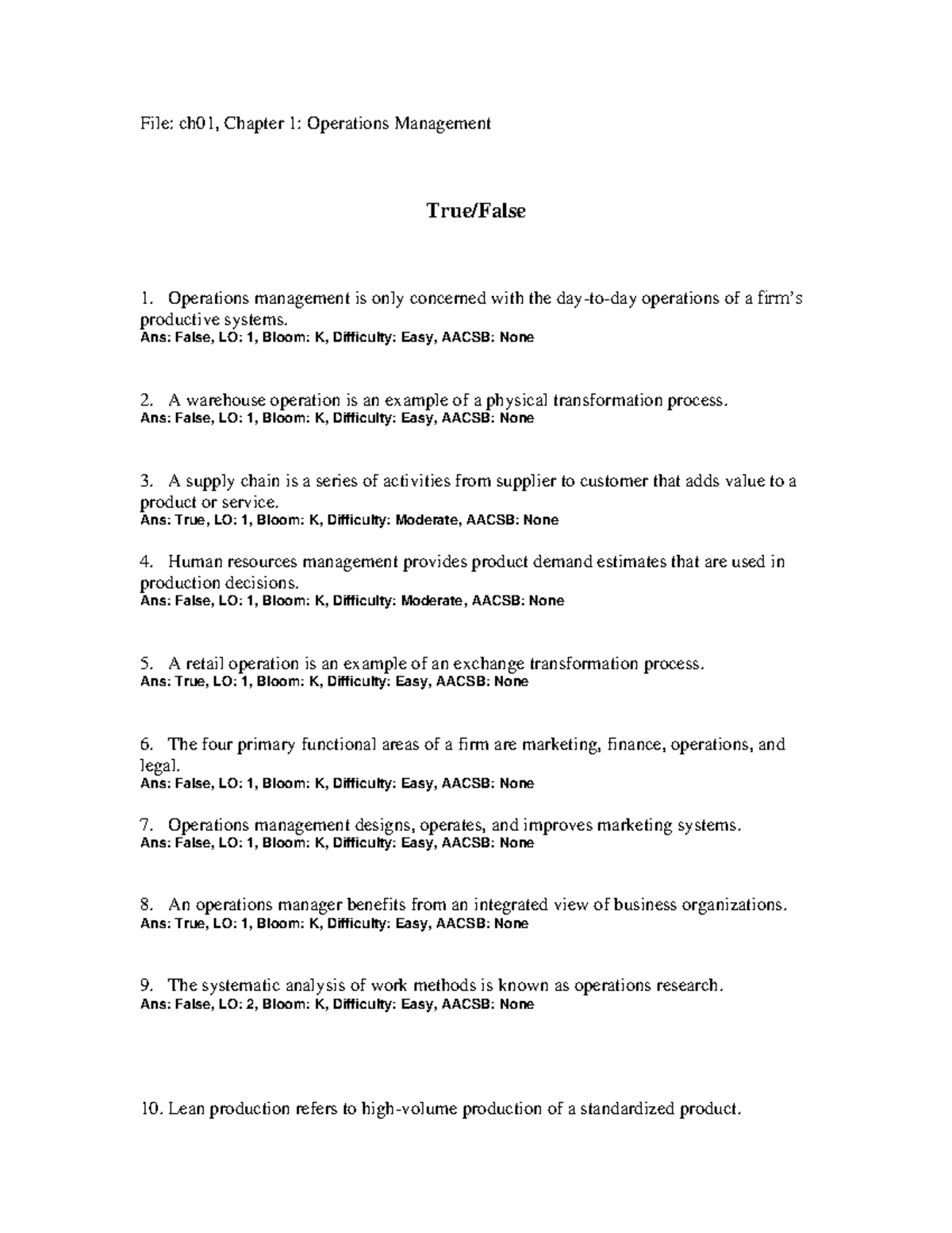 Chapter 1 MCQ Menop - MCQ OPMAN - File: ch01, Chapter 1: Operations ...