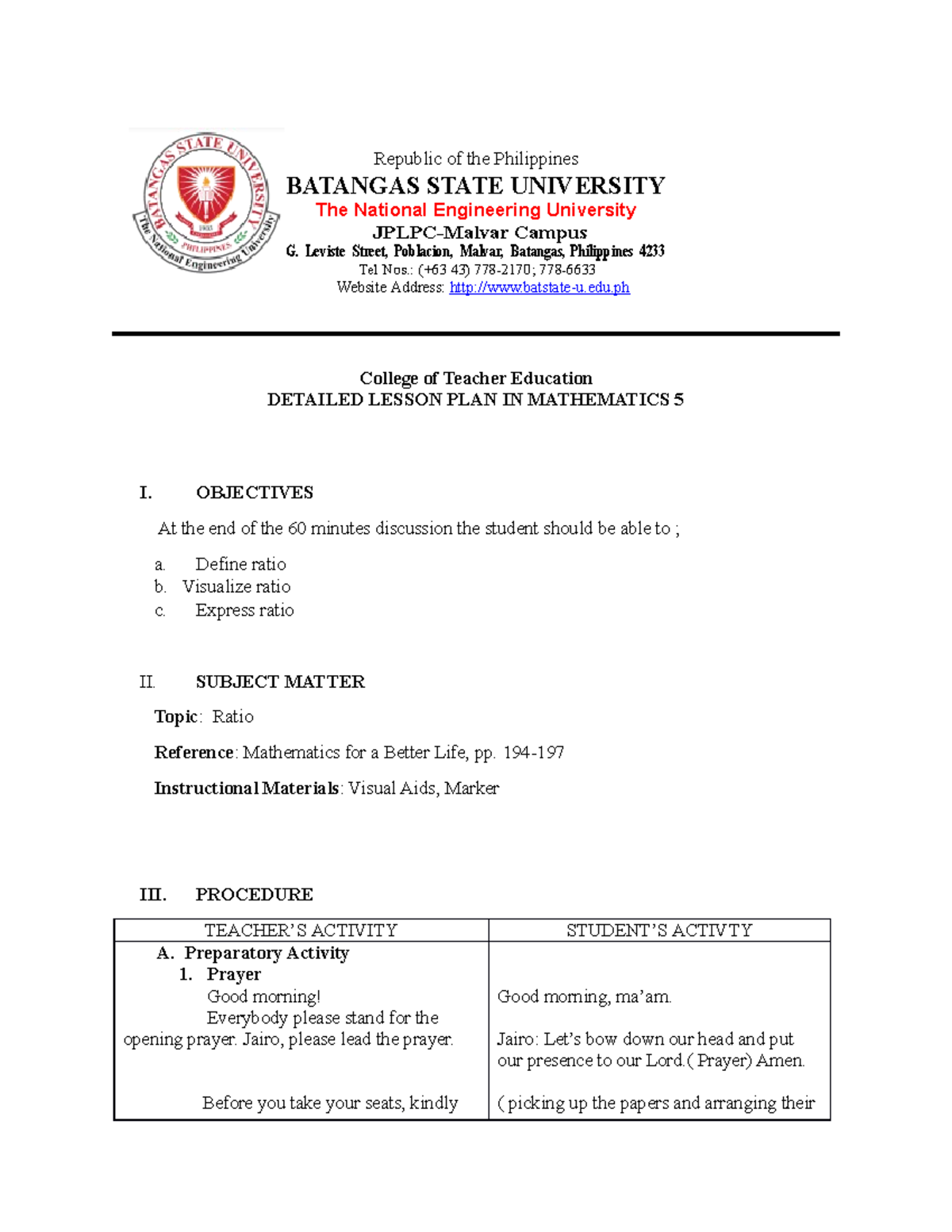 DLP-MATH-5 - secret - Republic of the Philippines BATANGAS STATE ...