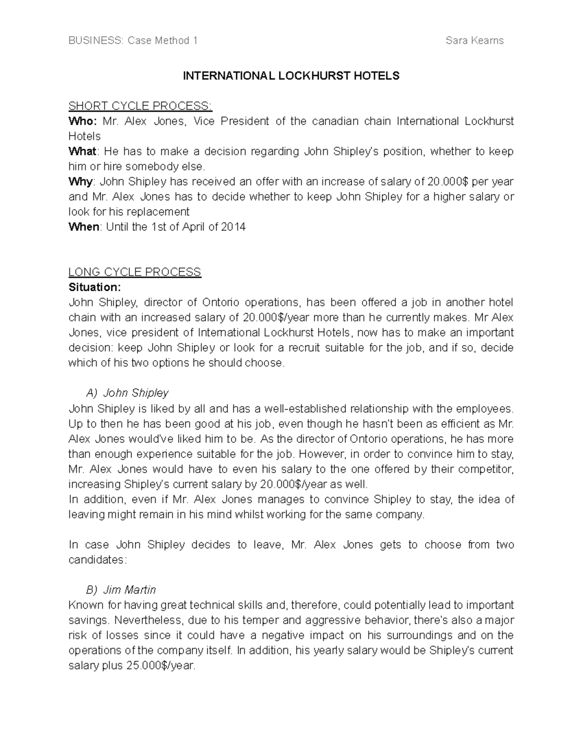 Business Case Method 1 - Lockhurst Hotels - Google Docs - BUSINESS ...