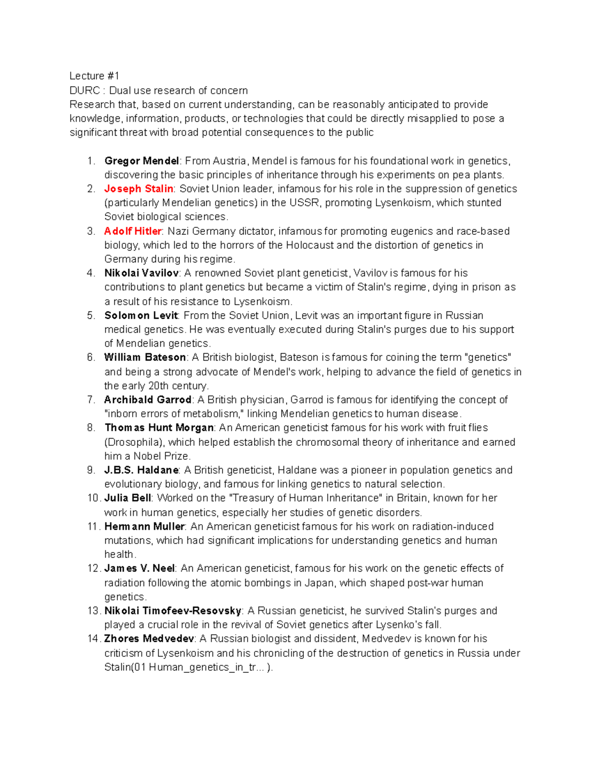 Principle of human genetics - Lecture DURC : Dual use research of ...