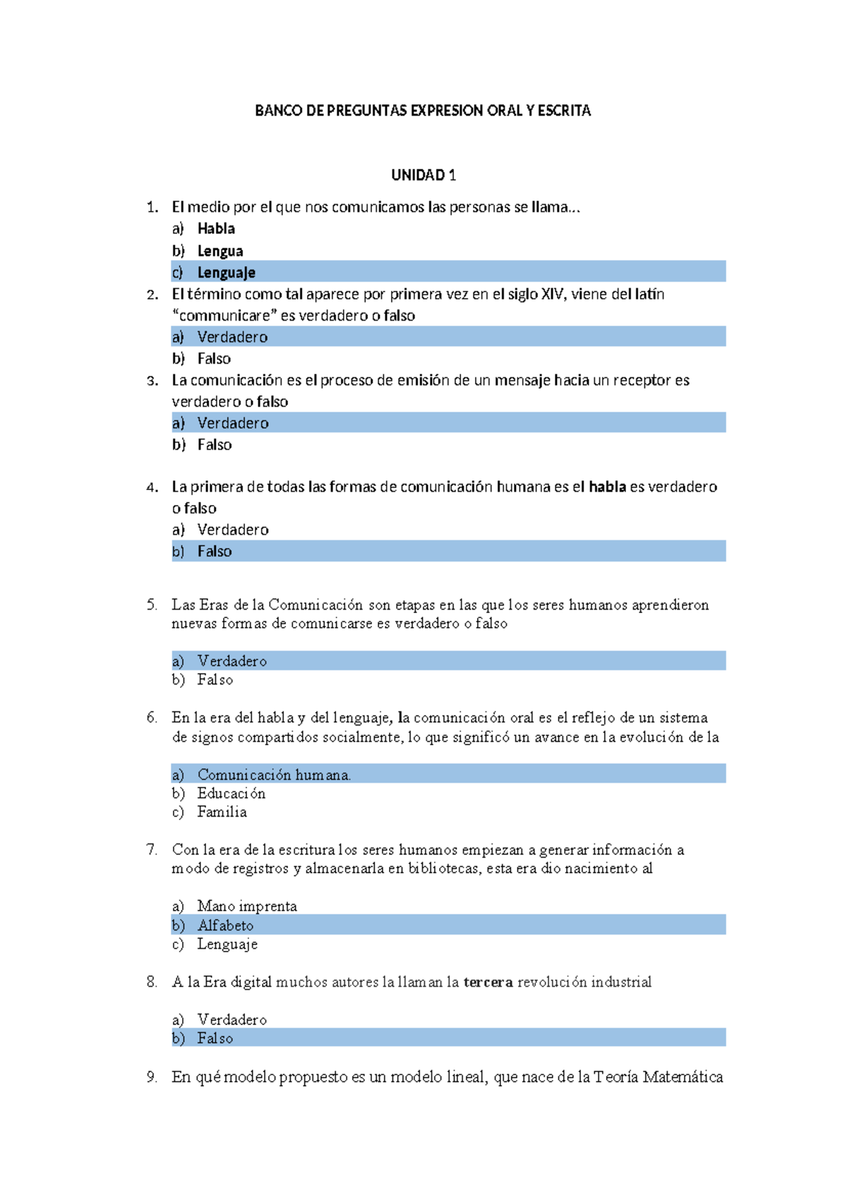 Banco DE Preguntas Expresion ORAL Y Escrita - BANCO DE PREGUNTAS ...