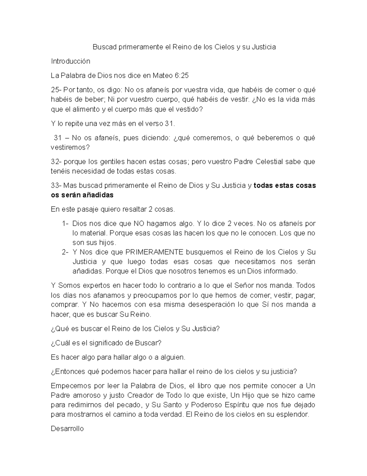 Buscad primeramente el Reino de Dios y Su Justicia - Buscad ...