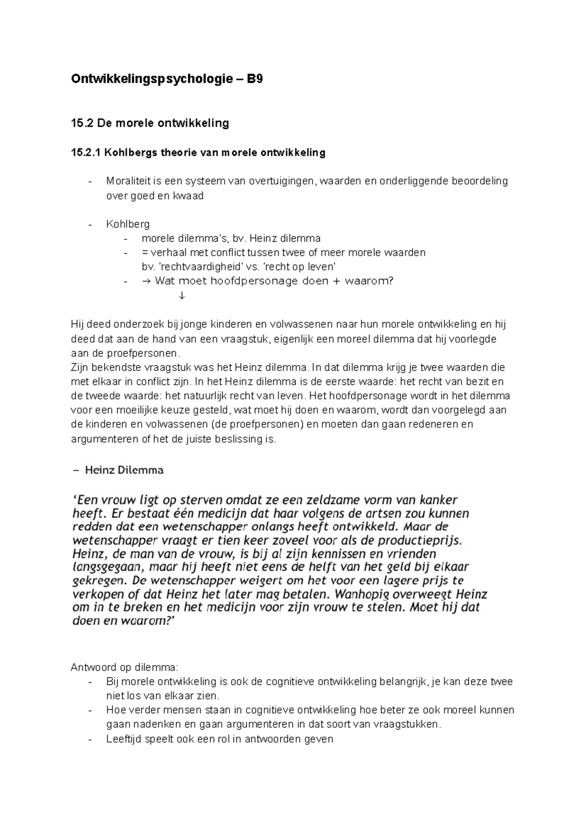 Ontwikkelingspsychologie – B9 - 2 Kohlbergs theorie van morele ...