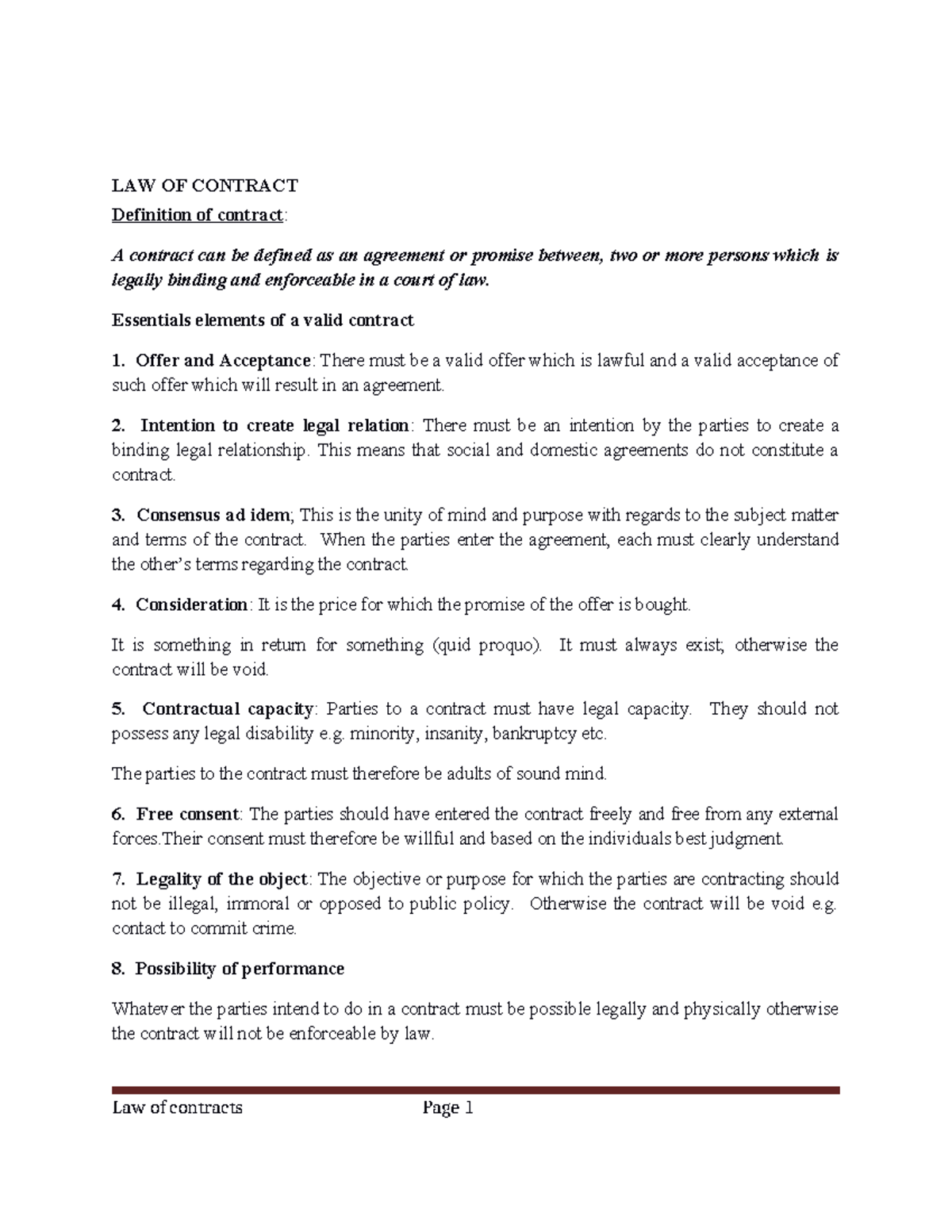 Law of contracts final document - LAW OF CONTRACT Definition of ...