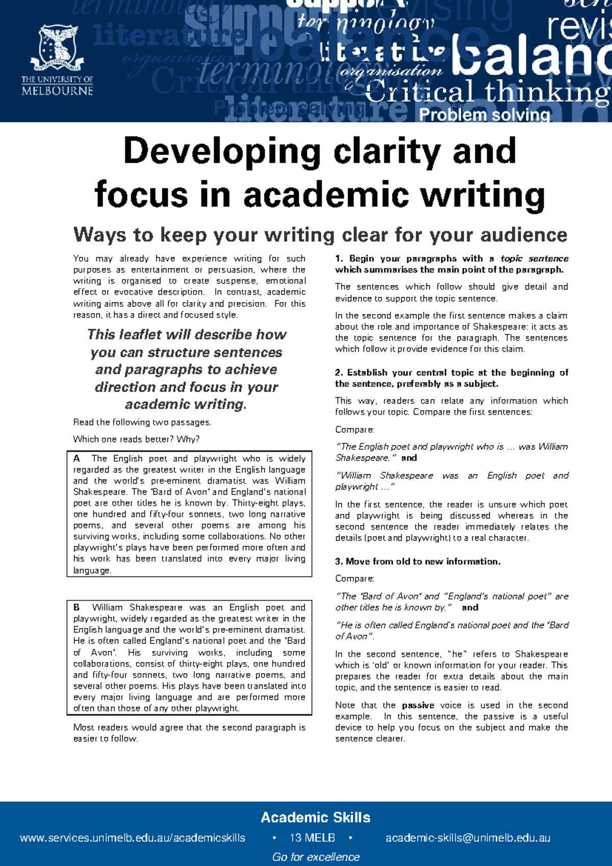 Developing clarity and focus Update 051112-1 - Academic Skills services ...