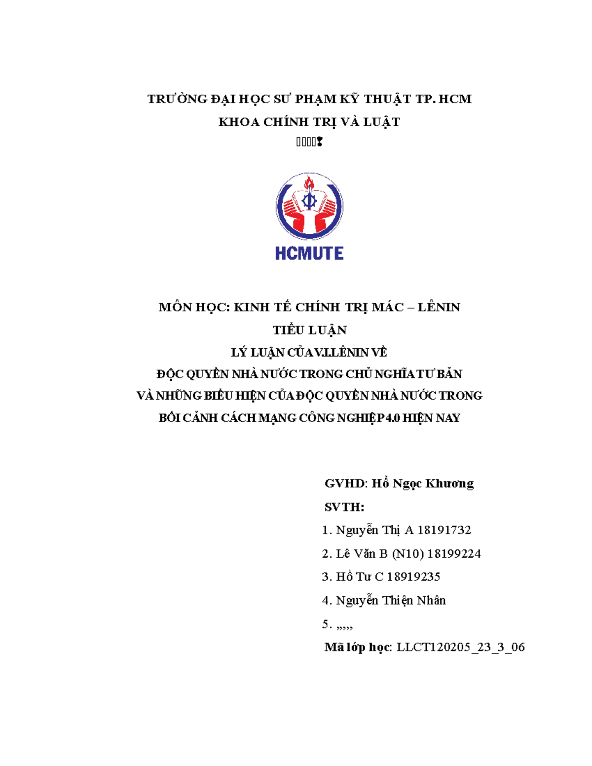 TL KTCT - KTCT - TRƯỜNG ĐẠI HỌC SƯ PHẠM KỸ THUẬT TP. HCM KHOA CHÍNH TRỊ VÀ LUẬT MÔN HỌC: KINH ...