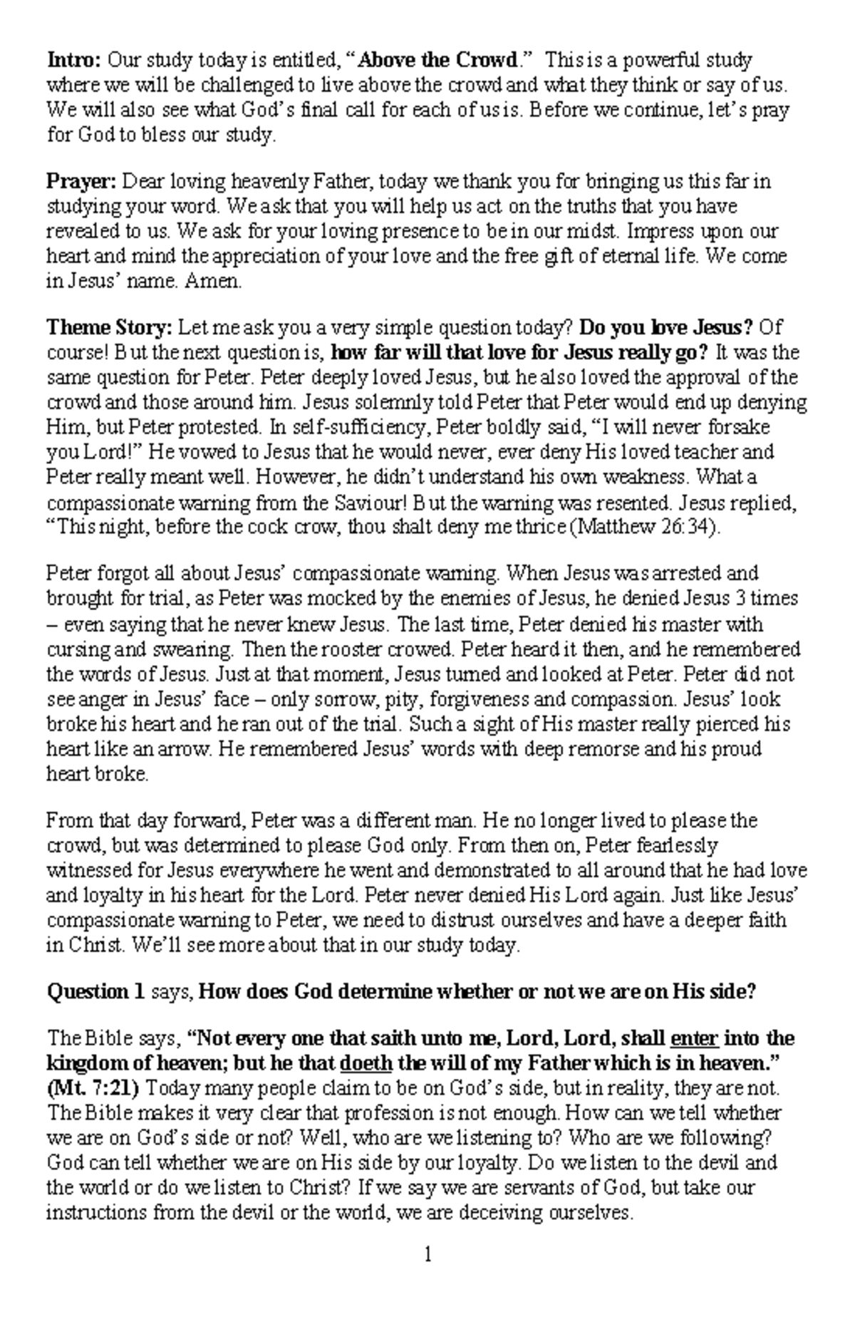 23 Above the Crowd - Intro: Our study today is entitled, “Above the ...