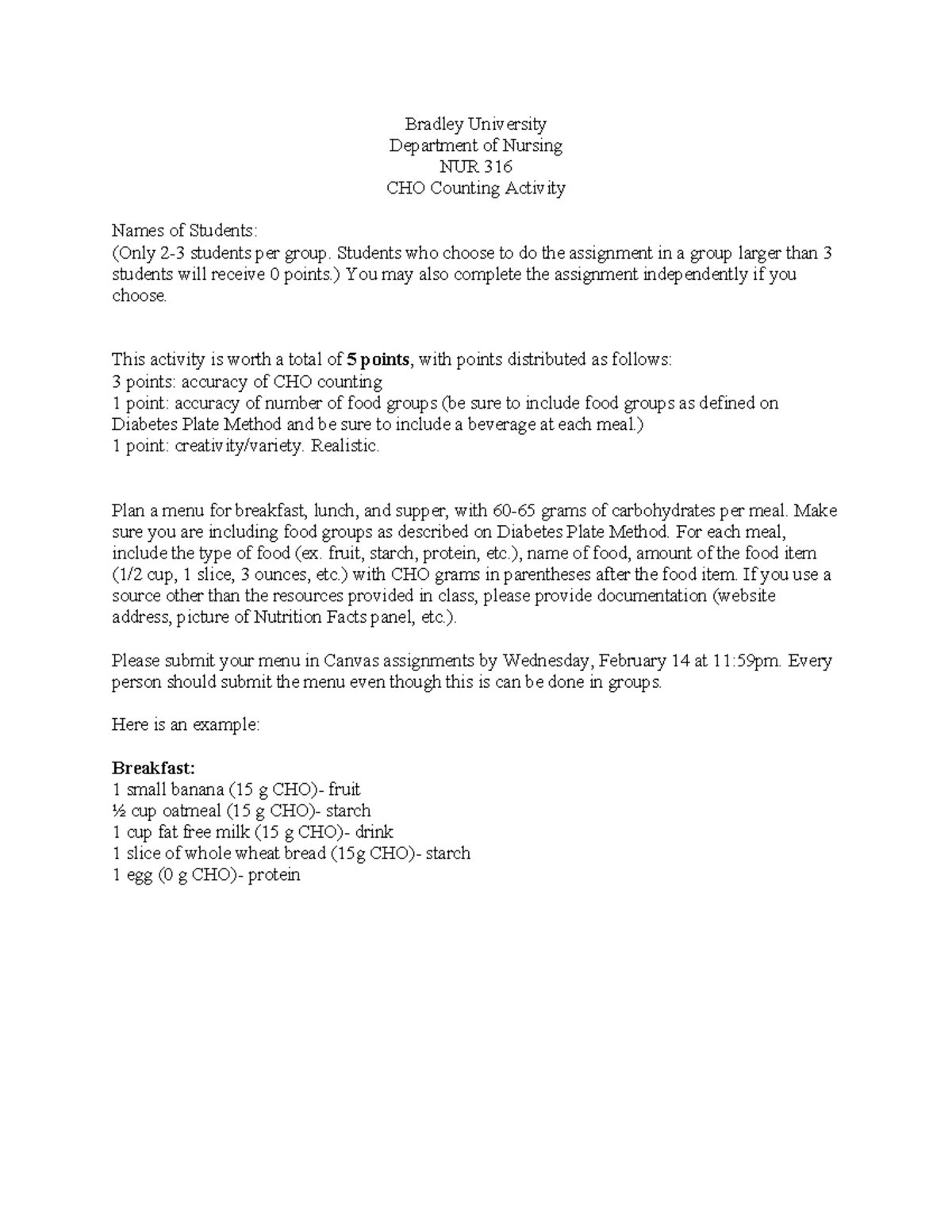 CHO Counting Activity-1-2 - Bradley University Department of Nursing ...