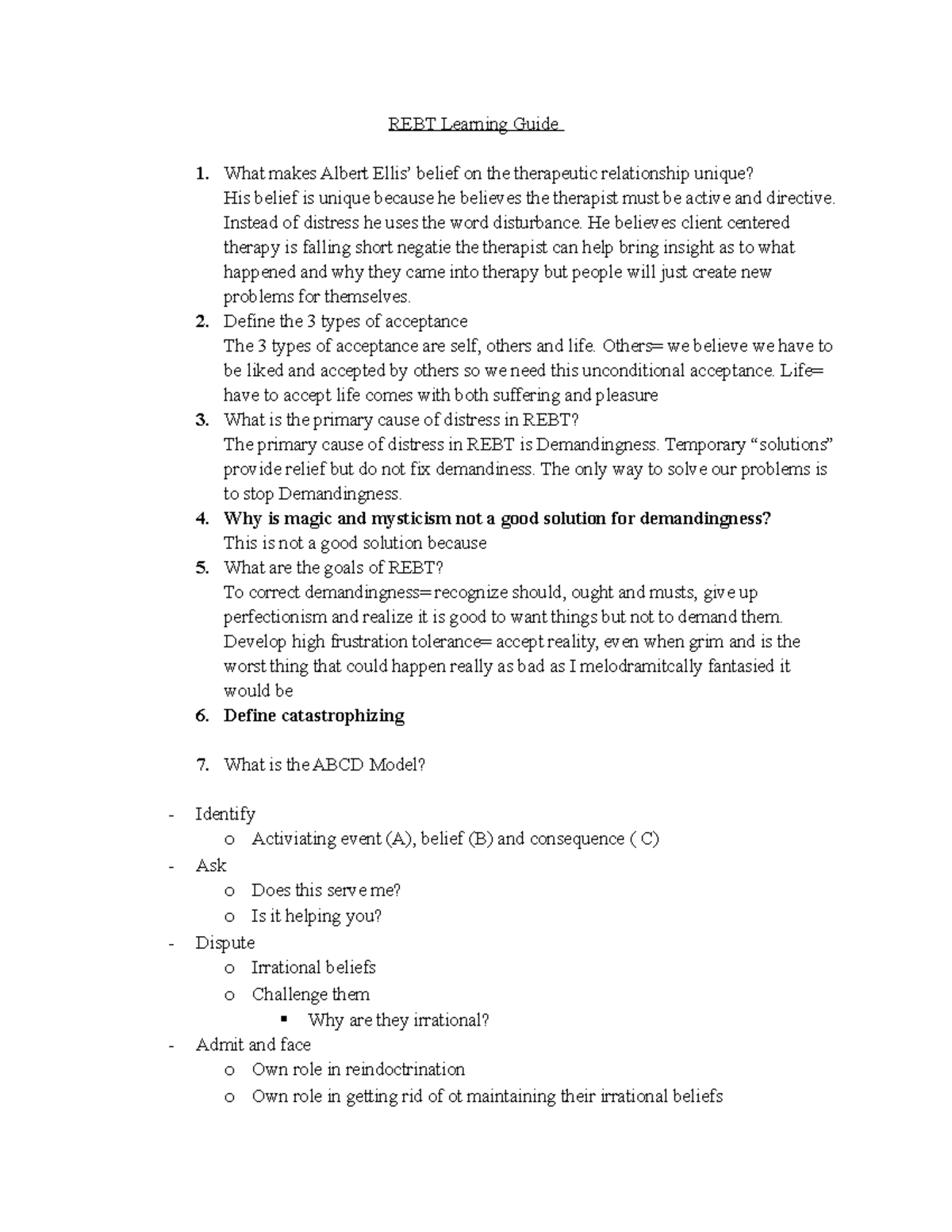 Rational Emotive Behavioral Therapy - REBT Learning Guide What makes ...