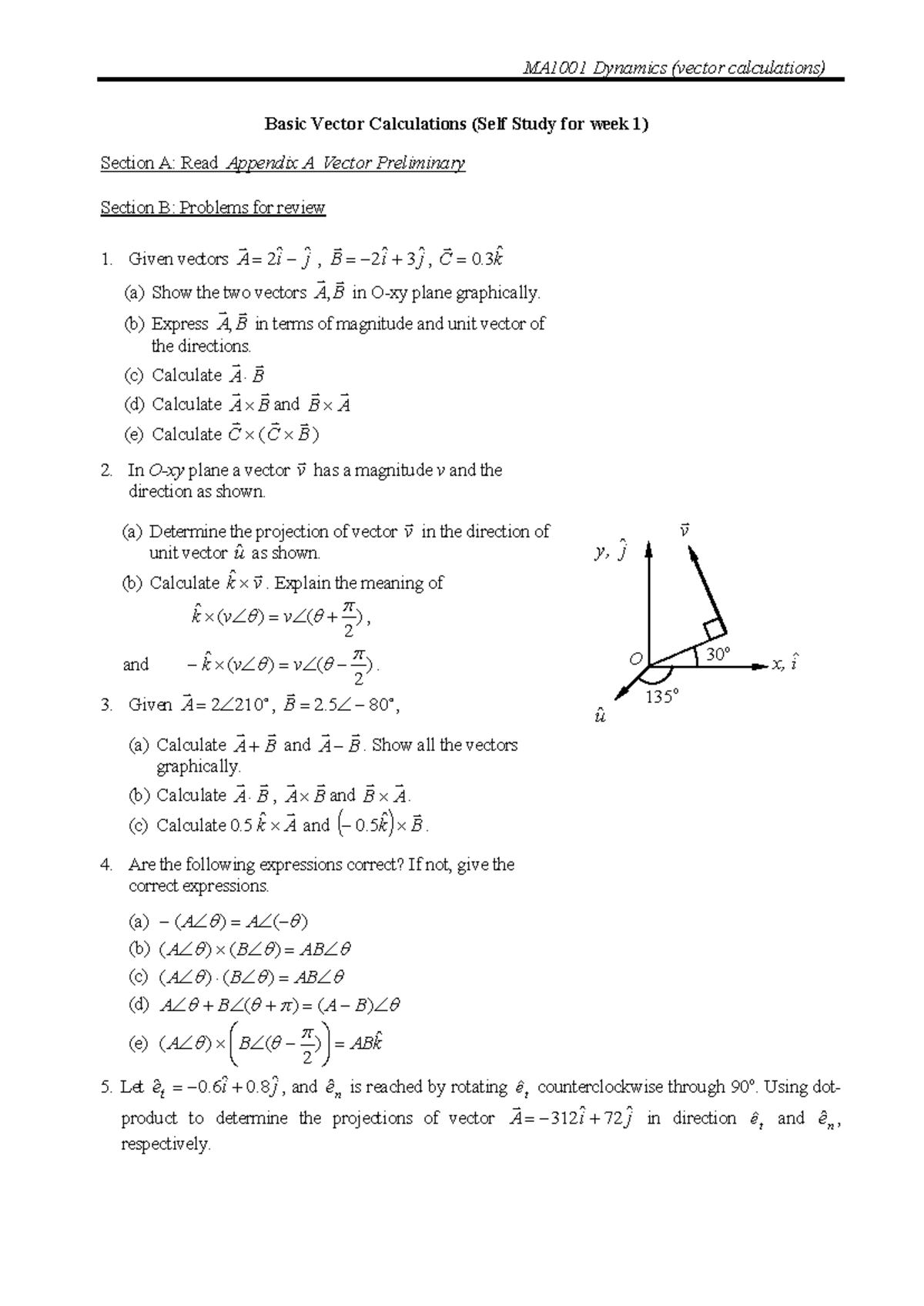 Tutorial 0 - MA1001 Dynamics (vector calculations) Basic Vector ...