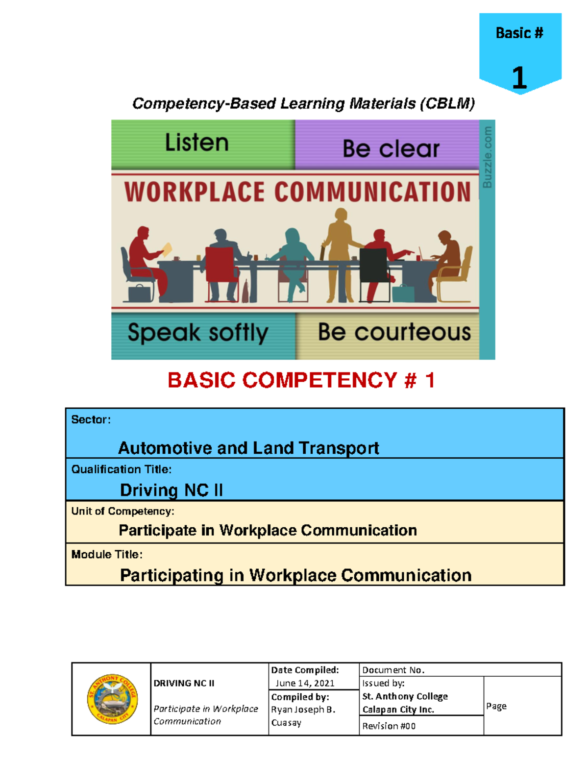 Basic 1 Partipate in Workplace Communication - DRIVING NC II ...