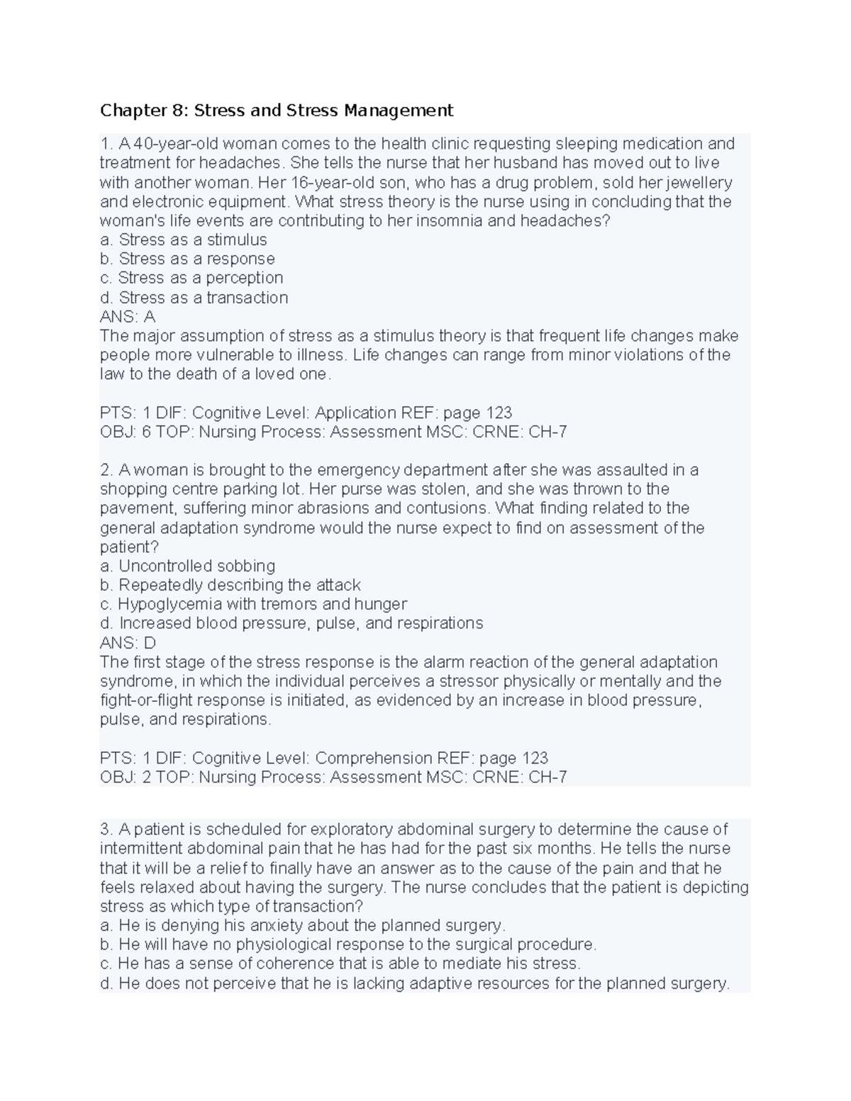 Chapter 8 Stress Management - Chapter 8: Stress and Stress Management A ...