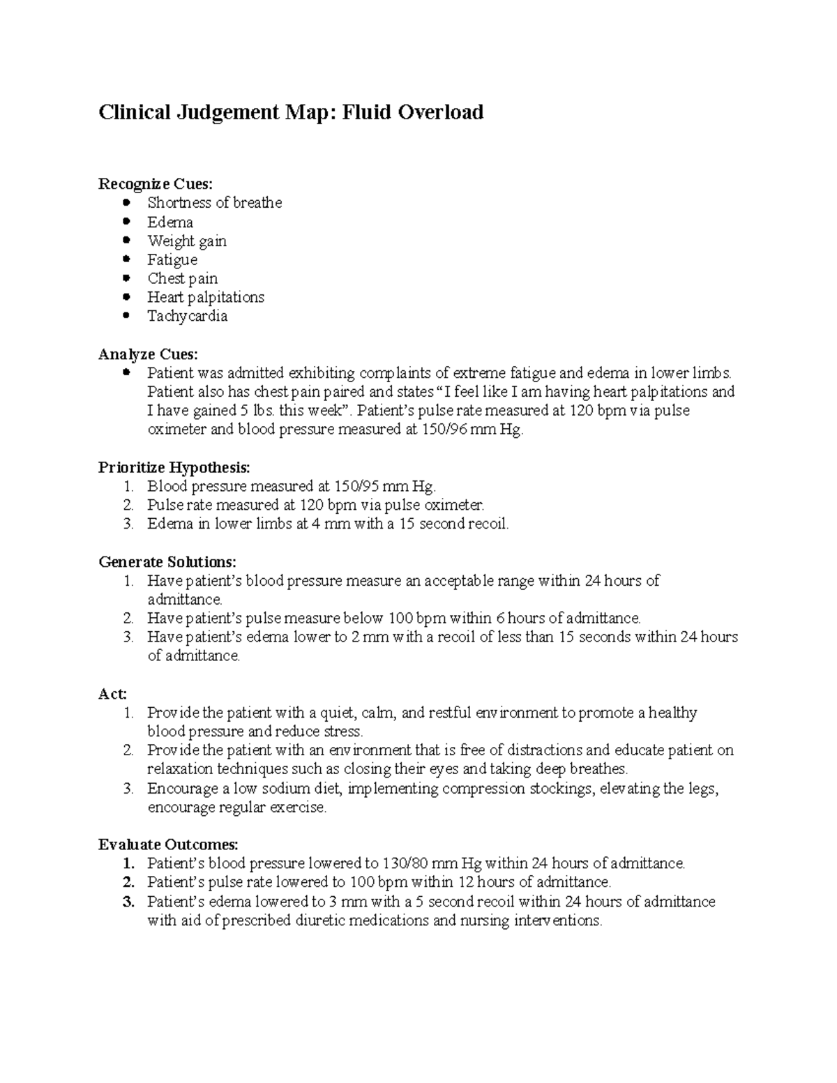 Edema Concept Map - Clinical Judgement Map: Fluid Overload Recognize ...