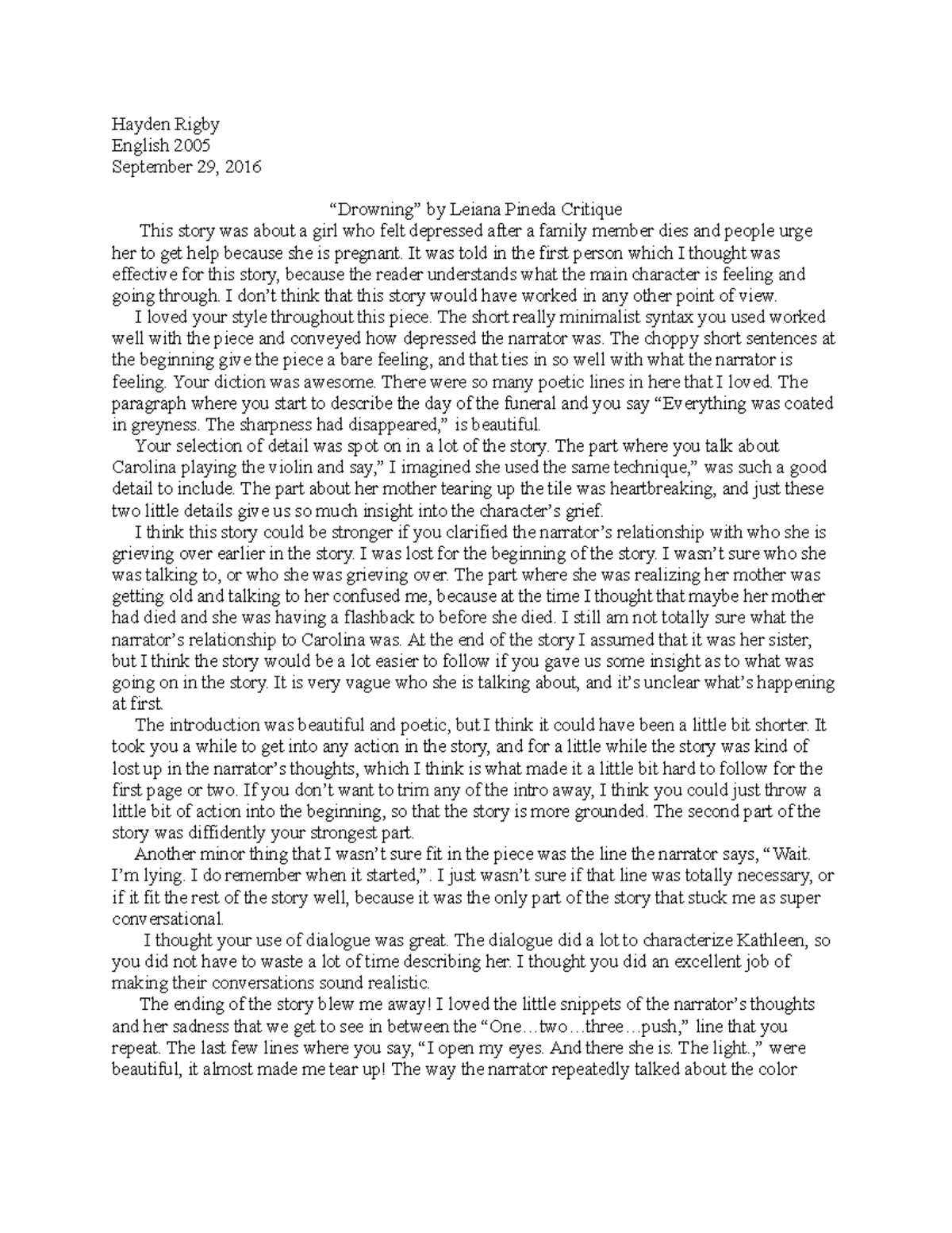 Drowning - summary and analysis - Hayden Rigby English 2005 September ...