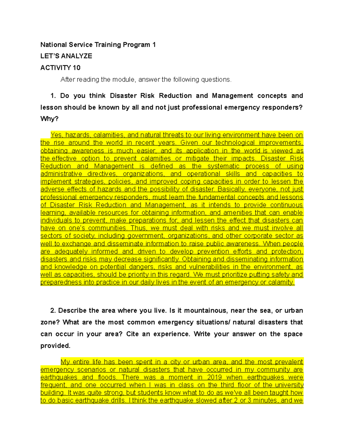 National Service Training Program 1-LET'S Analyze Activity-10 - National Service Training ...