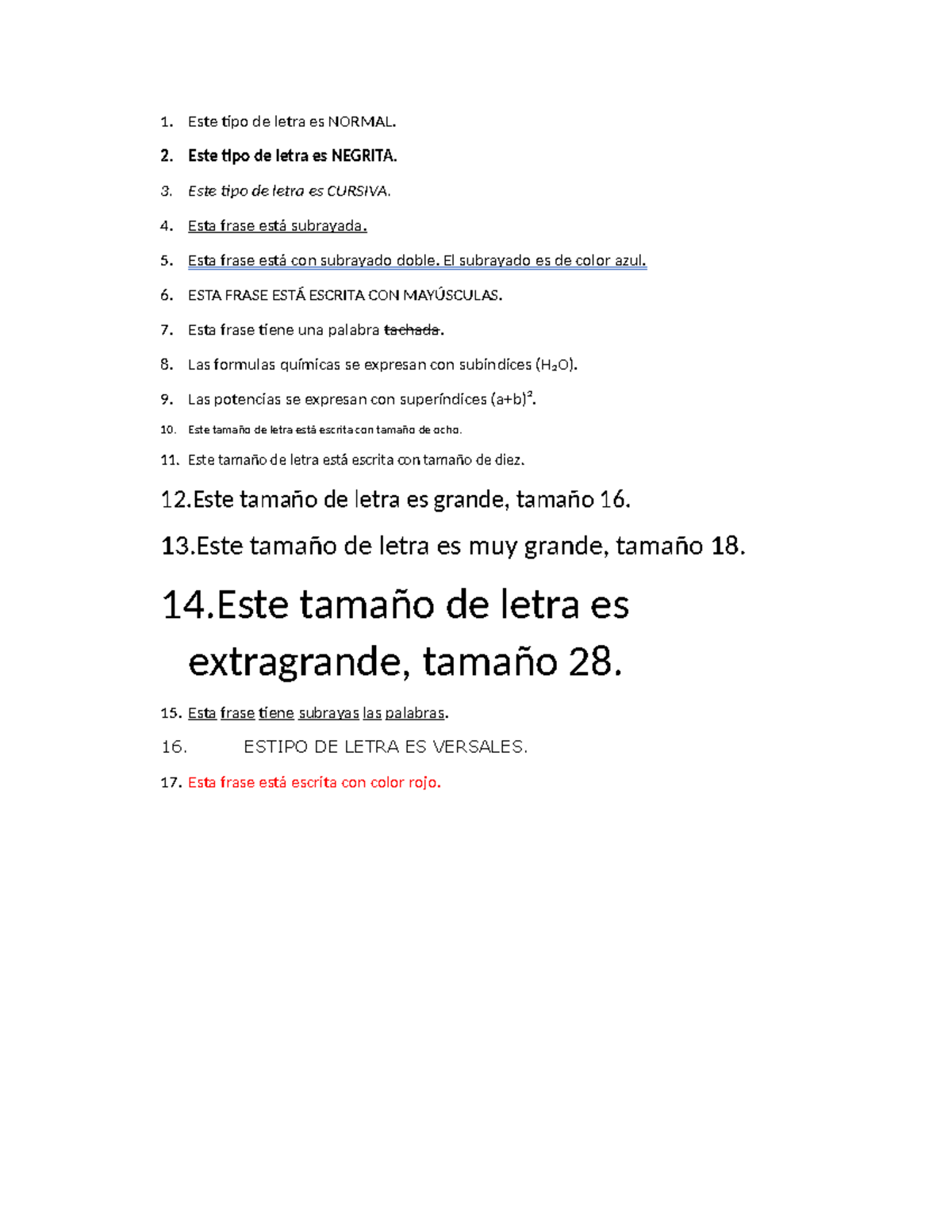 Ejercicio 1. TIPO DE Letra - 1. Este tipo de letra es NORMAL. 2. Este ...