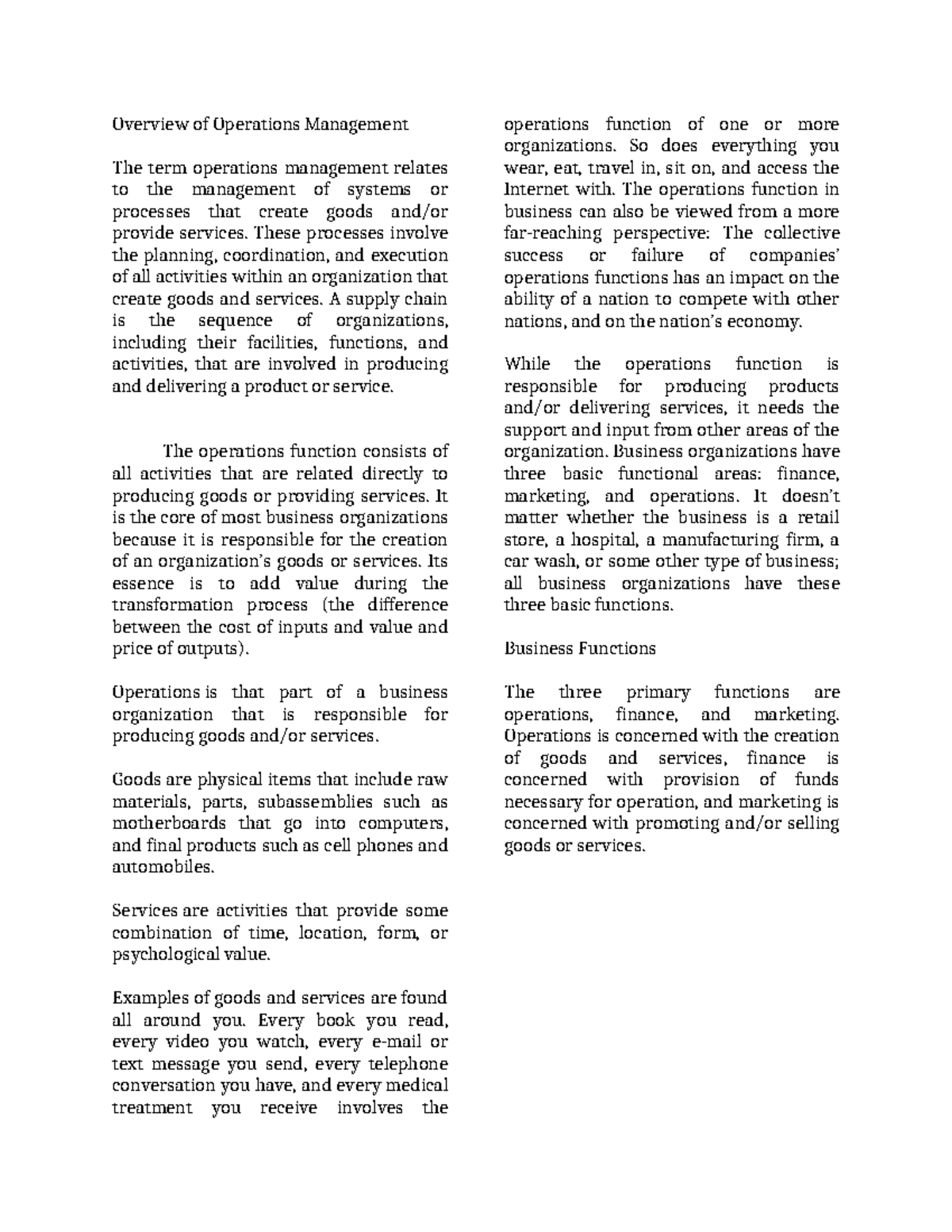Operations Management - Prelim Reviewer - Overview of Operations ...