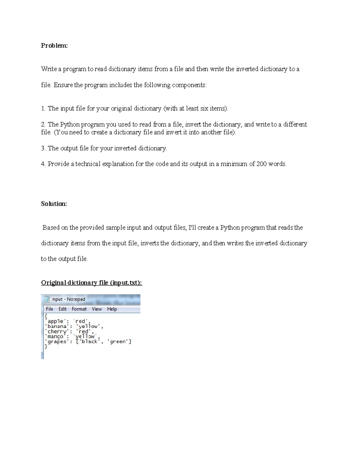 Assignment 08 prog Upload - Problem: Write a program to read dictionary ...