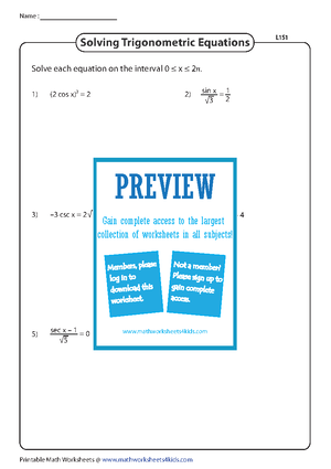 Trig equation worksheet - Pre-Calculus/Trig 3 Name ...