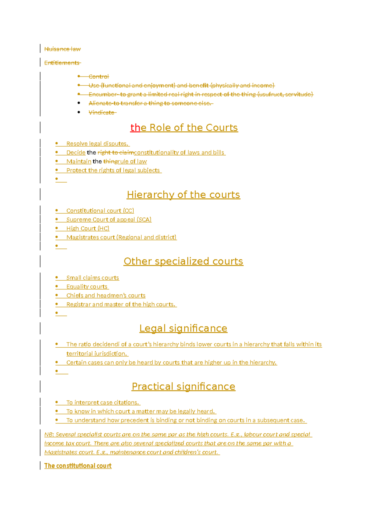 Legal studies notes - Nuisance law Entitlements Control Use (functional ...