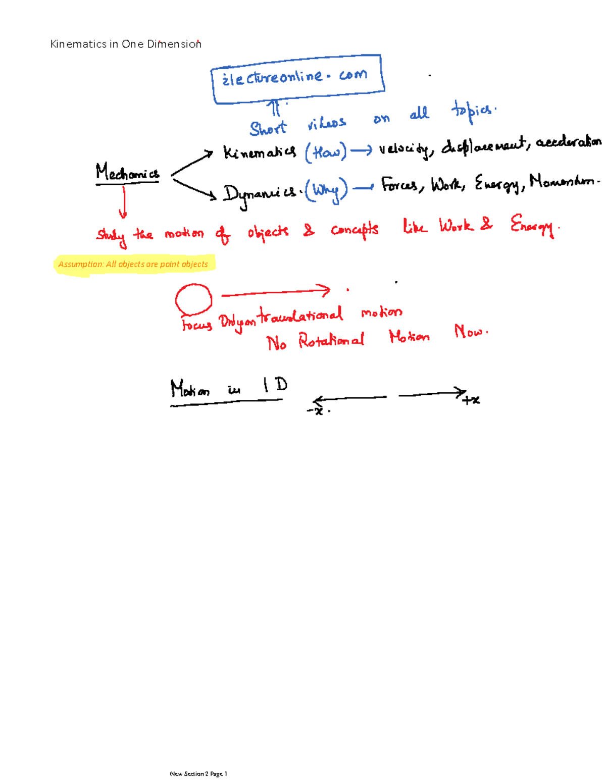 Kinematics In 1d This Is From The First Module Lecture Notes Assumption All Objects Are