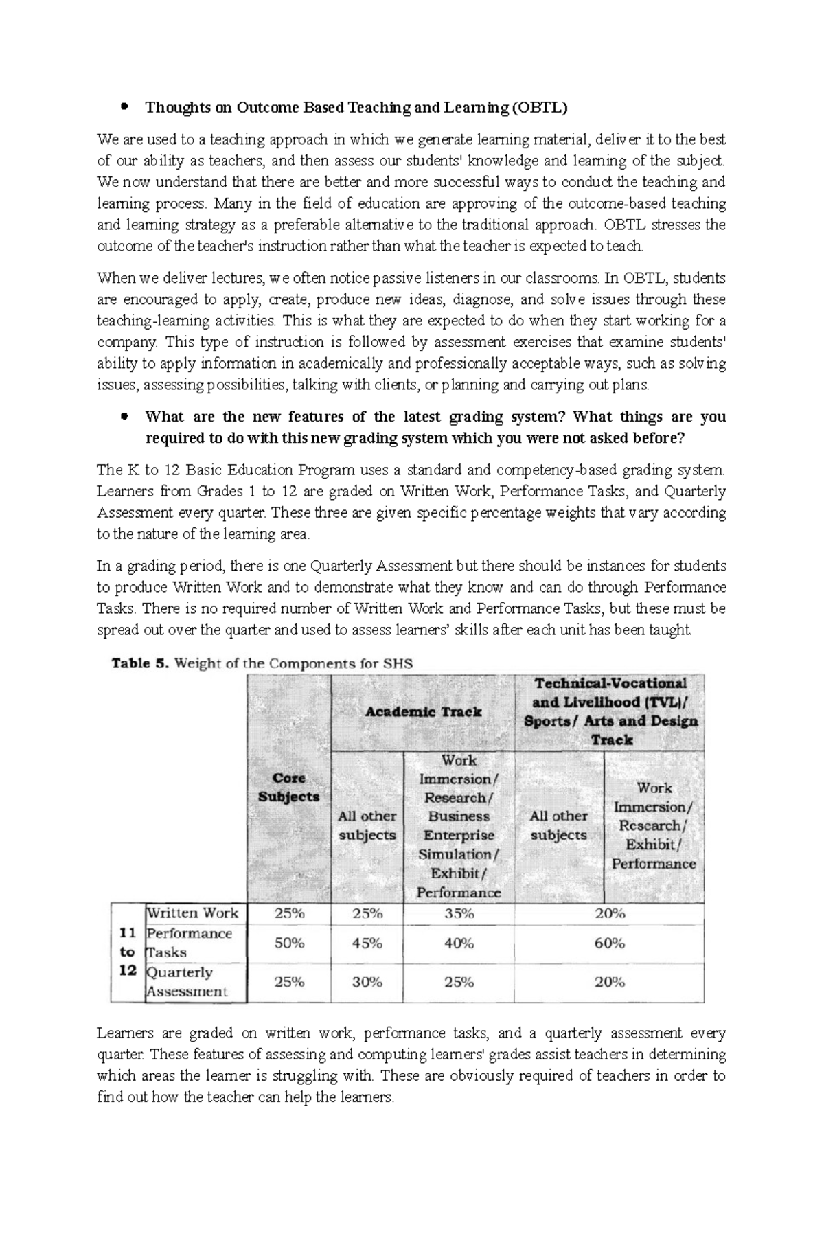 FS - FIELD STUDY - Thoughts on Outcome Based Teaching and Learning ...