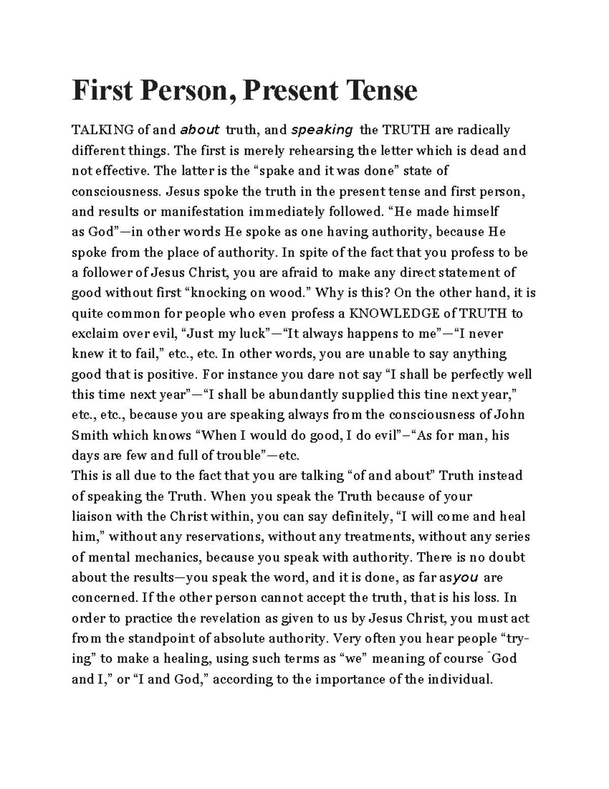 First Person - Systems - First Person, Present Tense TALKING of and ...
