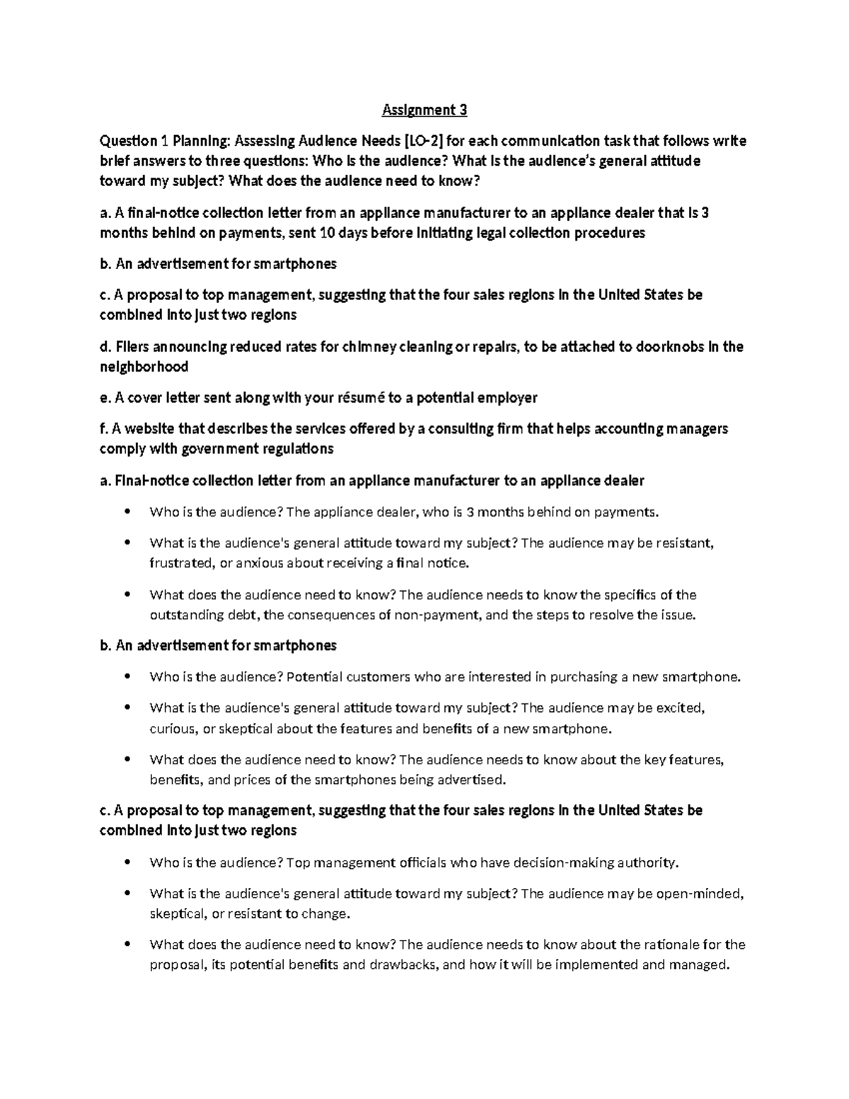 Assignment 3 communication - Assignment 3 Question 1 Planning: Assessing Audience Needs [LO-2 ...