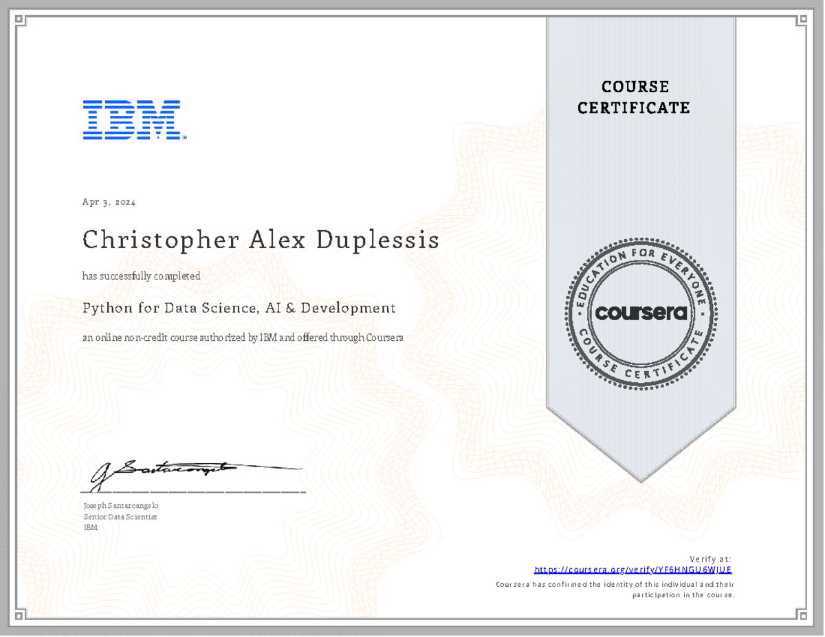 Python for Data Science, AI & Development - Cs100 - A p r 3 , 2 02 4 C ...