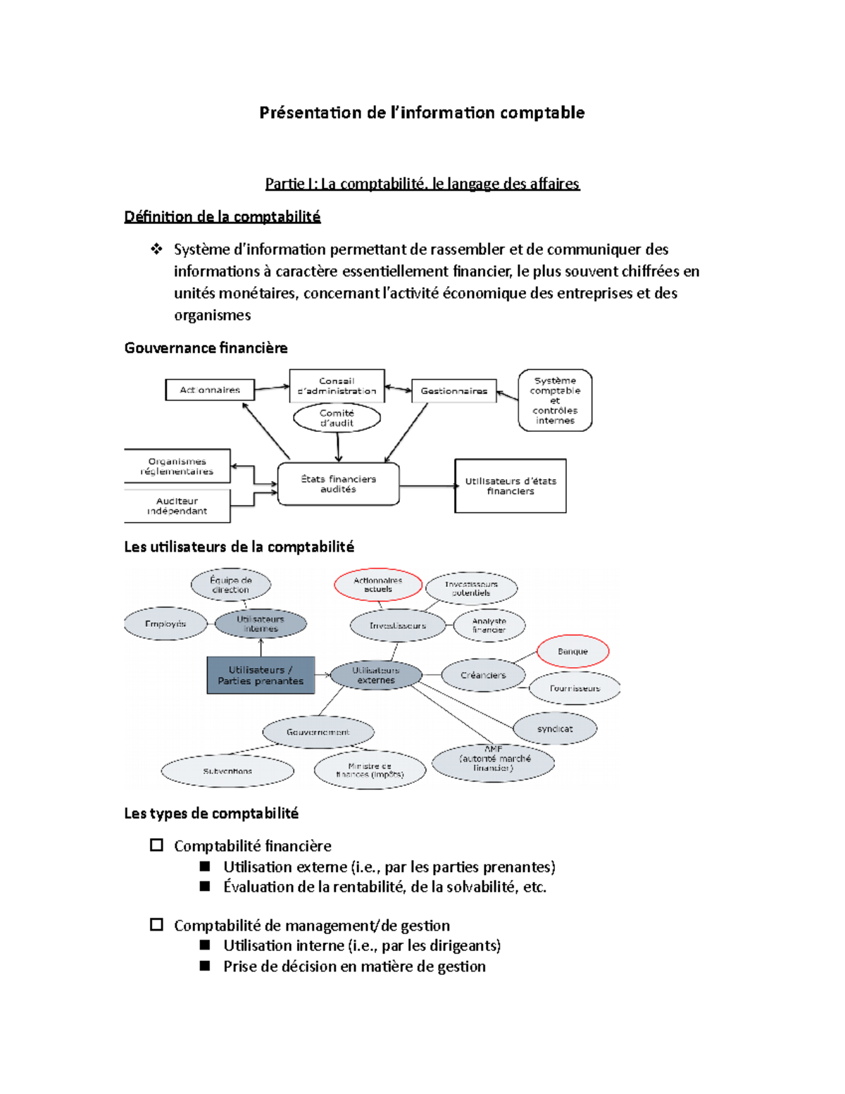 Résumé compta - Présentation de l’information comptable Partie I: La ...