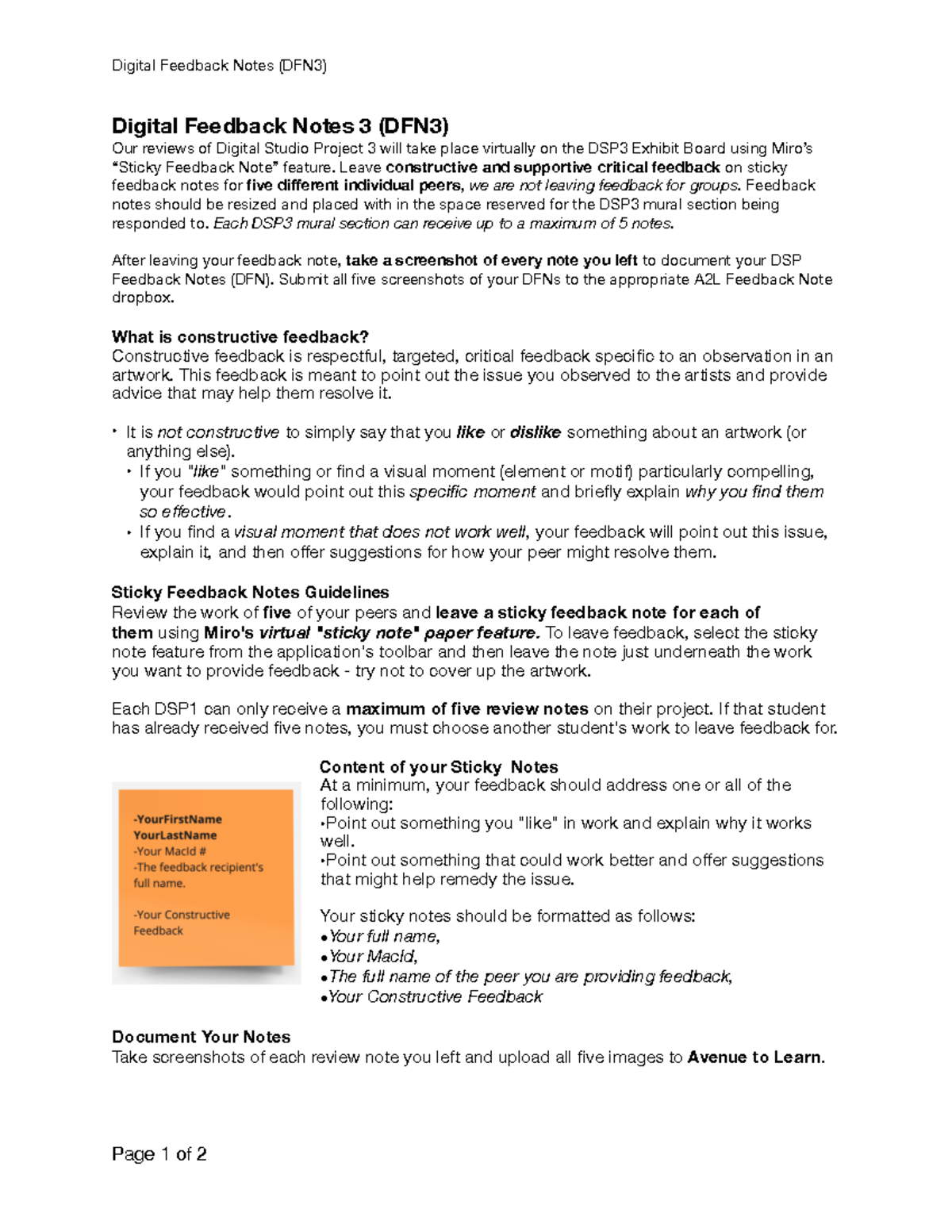 DFN3 Digital Feedback Notes - Digital Feedback Notes (DFN3) Digital ...