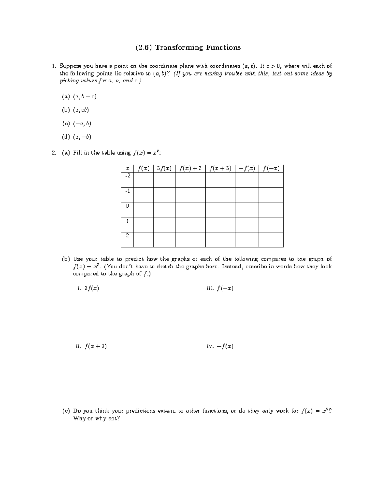 2 6 Transformations of Functions - (2) Transforming Functions Suppose you have a point on the ...