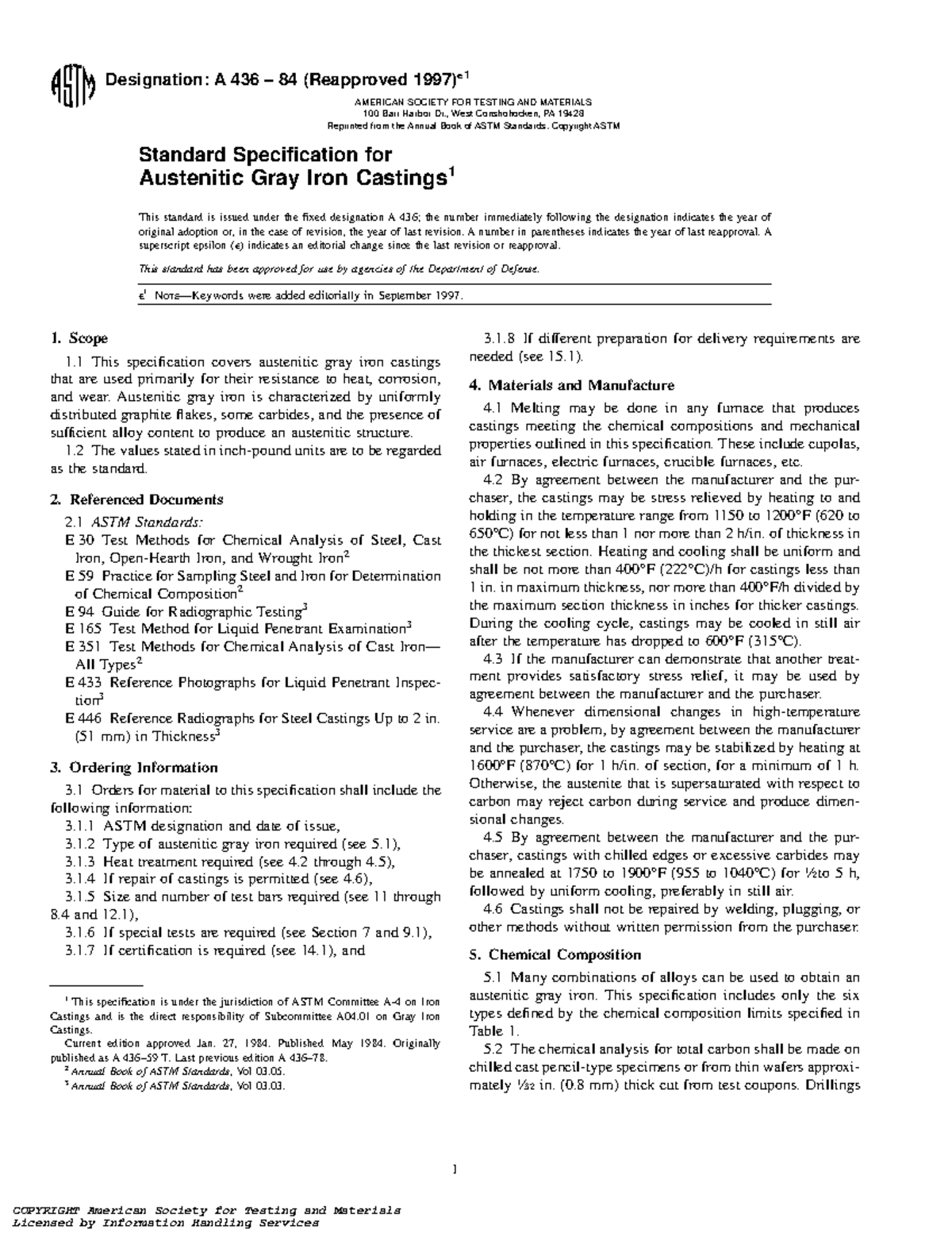ASTM A436 - NORMAS ASTM - Designation: A 436 – 84 (Reapproved 1997)e 1 ...