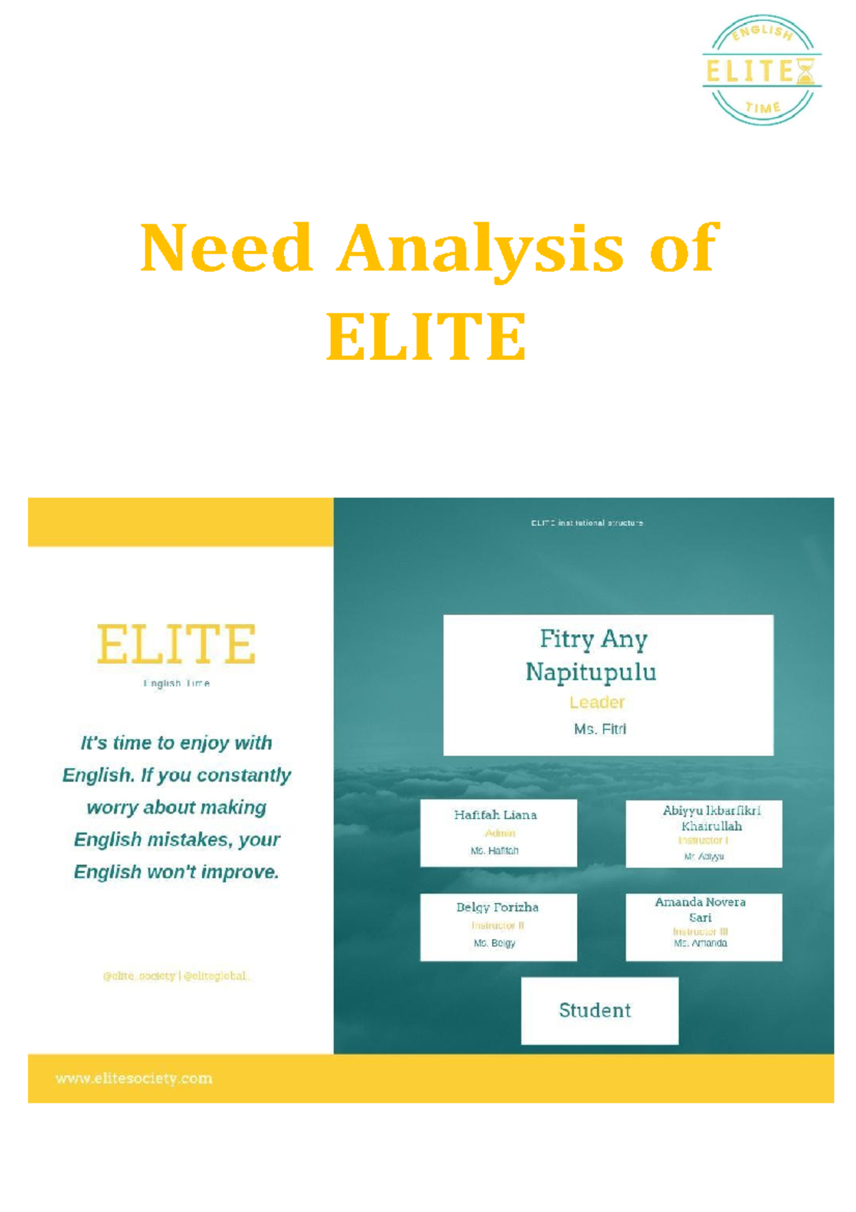 Need Analysis group B - Task - Need Analysis of ELITE Program Company ...