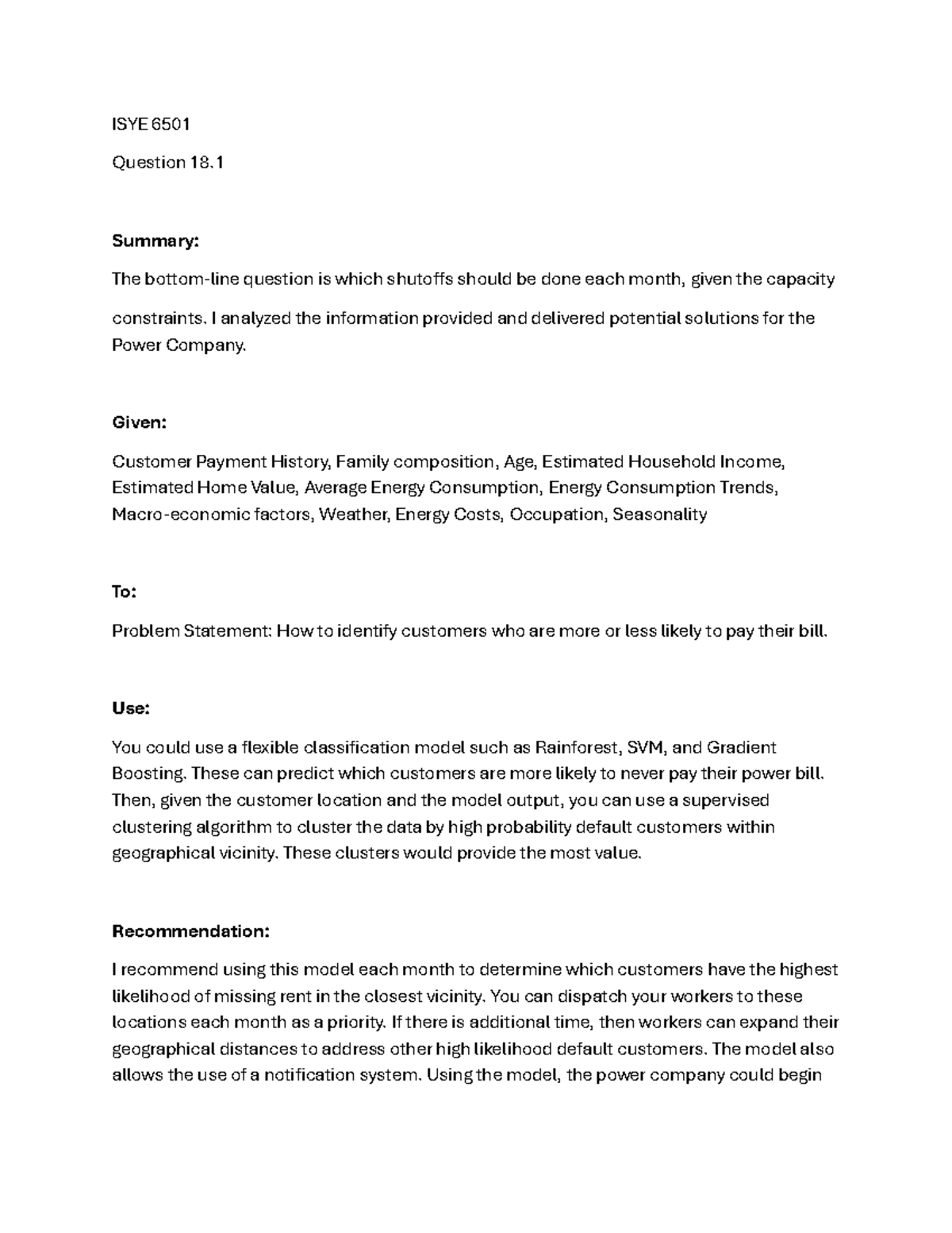 HW 12 - HW 12 Case project - ISYE 6501 Question 18. Summary: The bottom ...