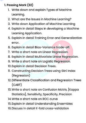 ML 1 - Ml notes - Machine Learning - Studocu