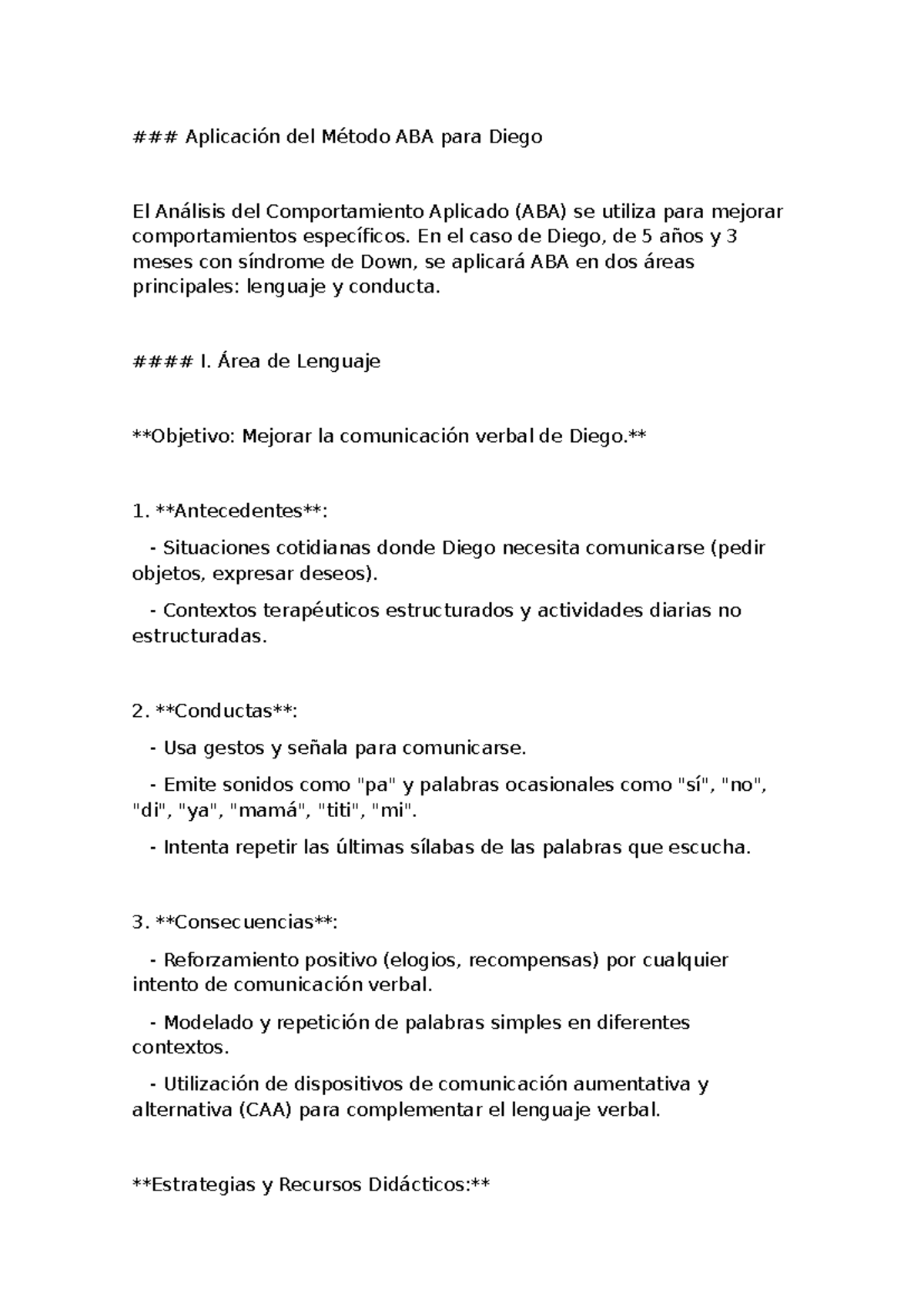 Caso Diego 1 - dfdsfdsf - Aplicación del Método ABA para Diego El ...