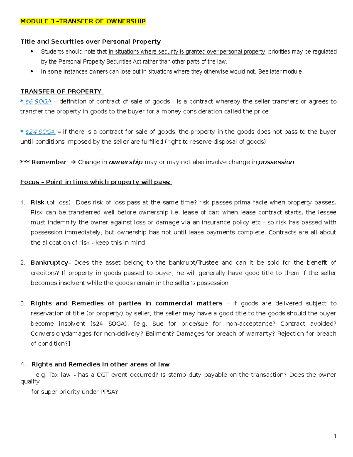Lecture 3 Transfer of Ownership 20 - MODULE 3 –TRANSFER OF OWNERSHIP ...