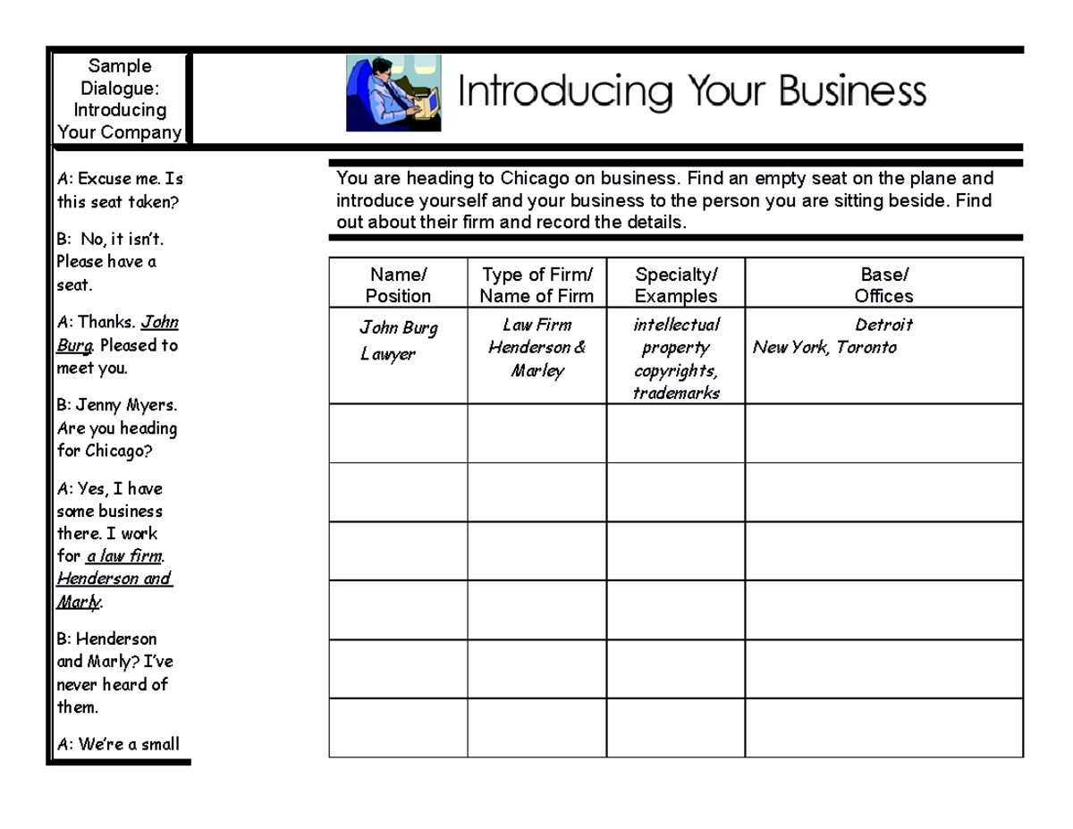 Introducingyourbusiness - Sample Dialogue: Introducing Your Company A ...