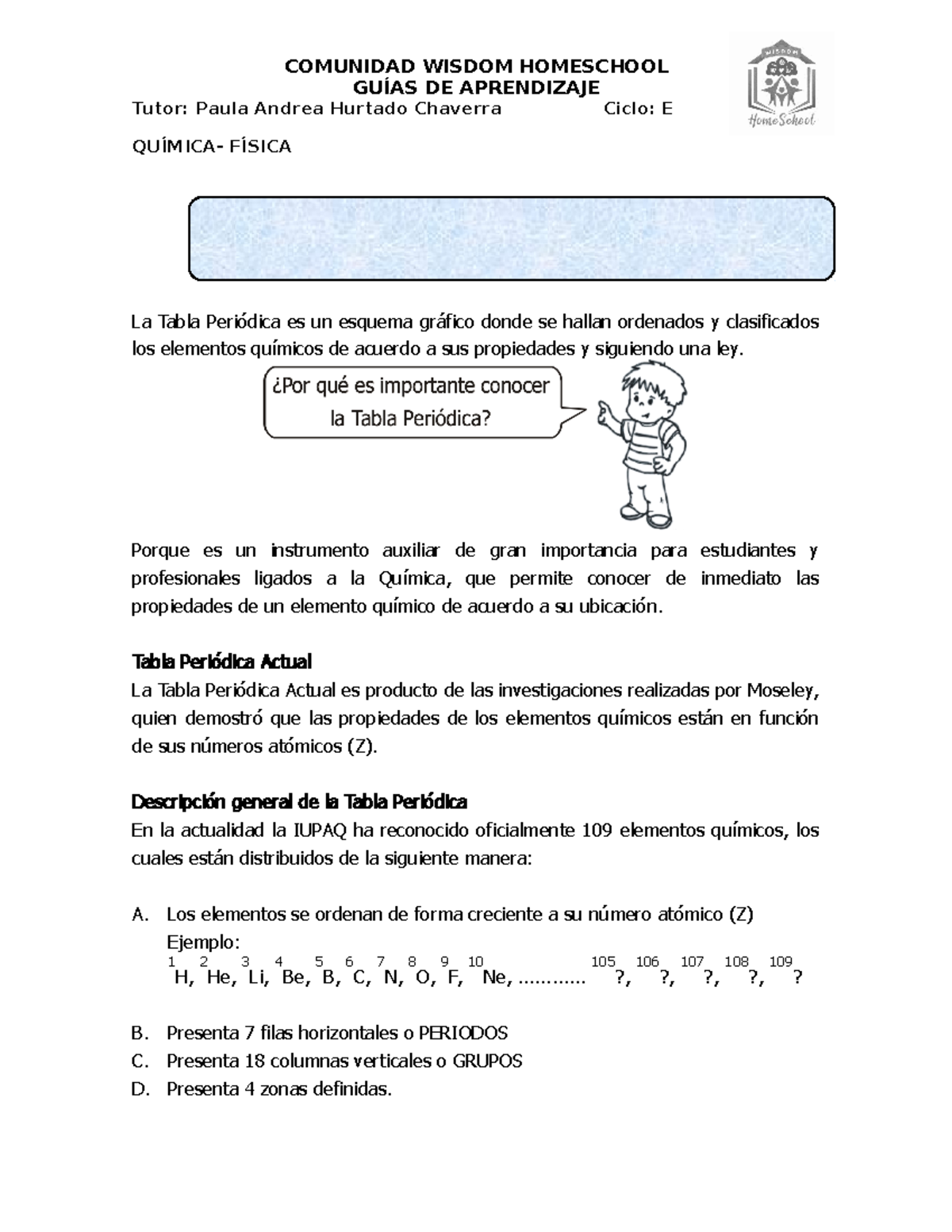 LA Tabla Periodica - GUÍAS DE APRENDIZAJE Tutor: Paula Andrea Hurtado ...