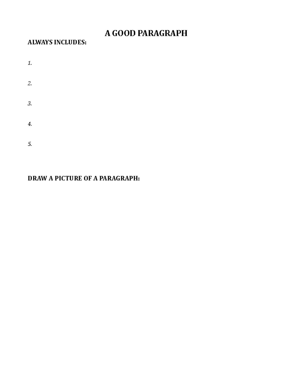 A GOOD Paragraph Students - A GOOD PARAGRAPH ALWAYS INCLUDES: 1. 2. 3 ...