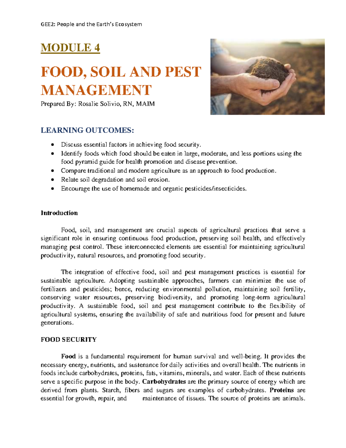 Module 4 Food Soil and Pest Management - MODULE 4 FOOD, SOIL AND PEST ...