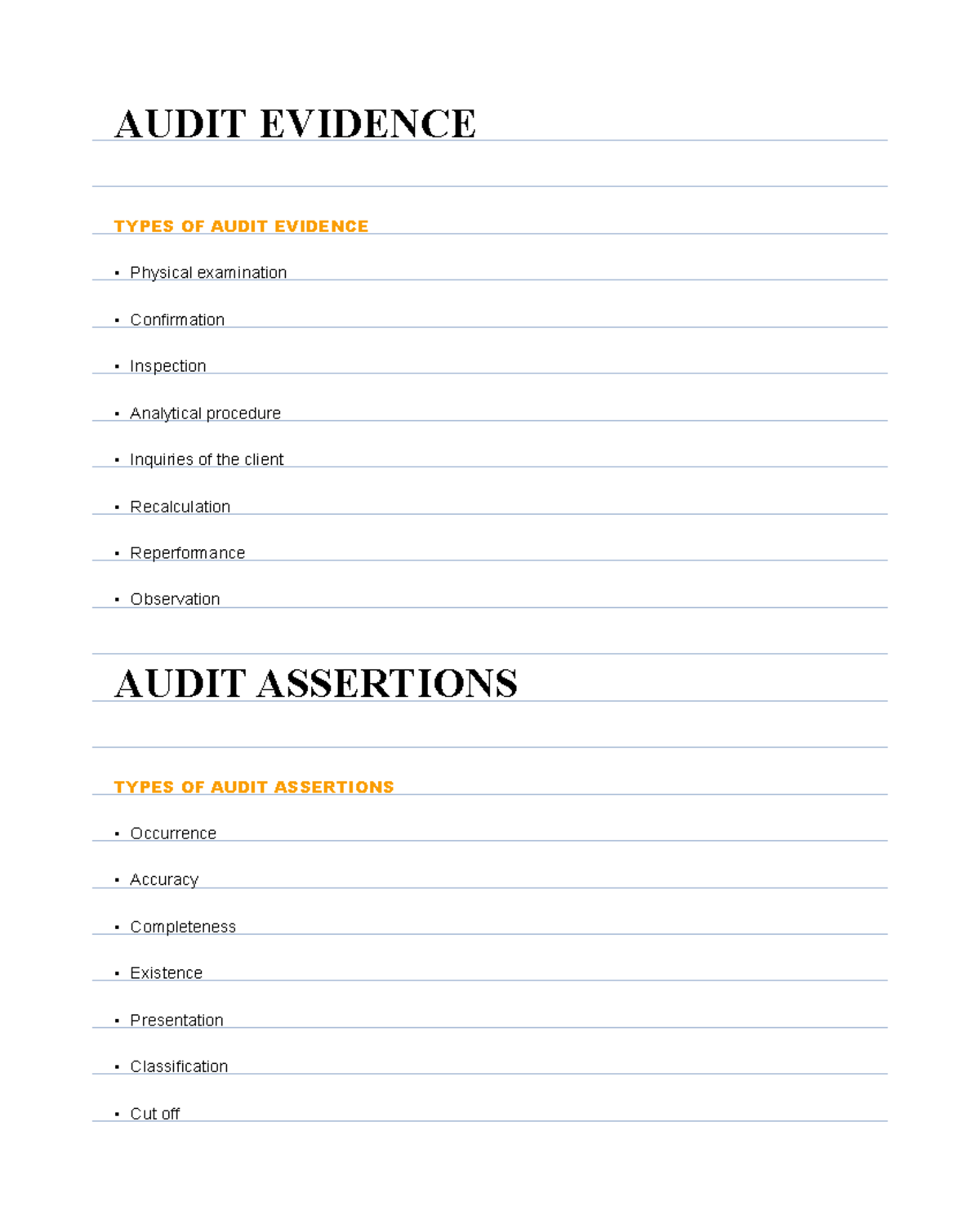 Notes Auditing Practice ( Chapter 6,7,8,9) - AUDIT EVIDENCE TYPES OF ...