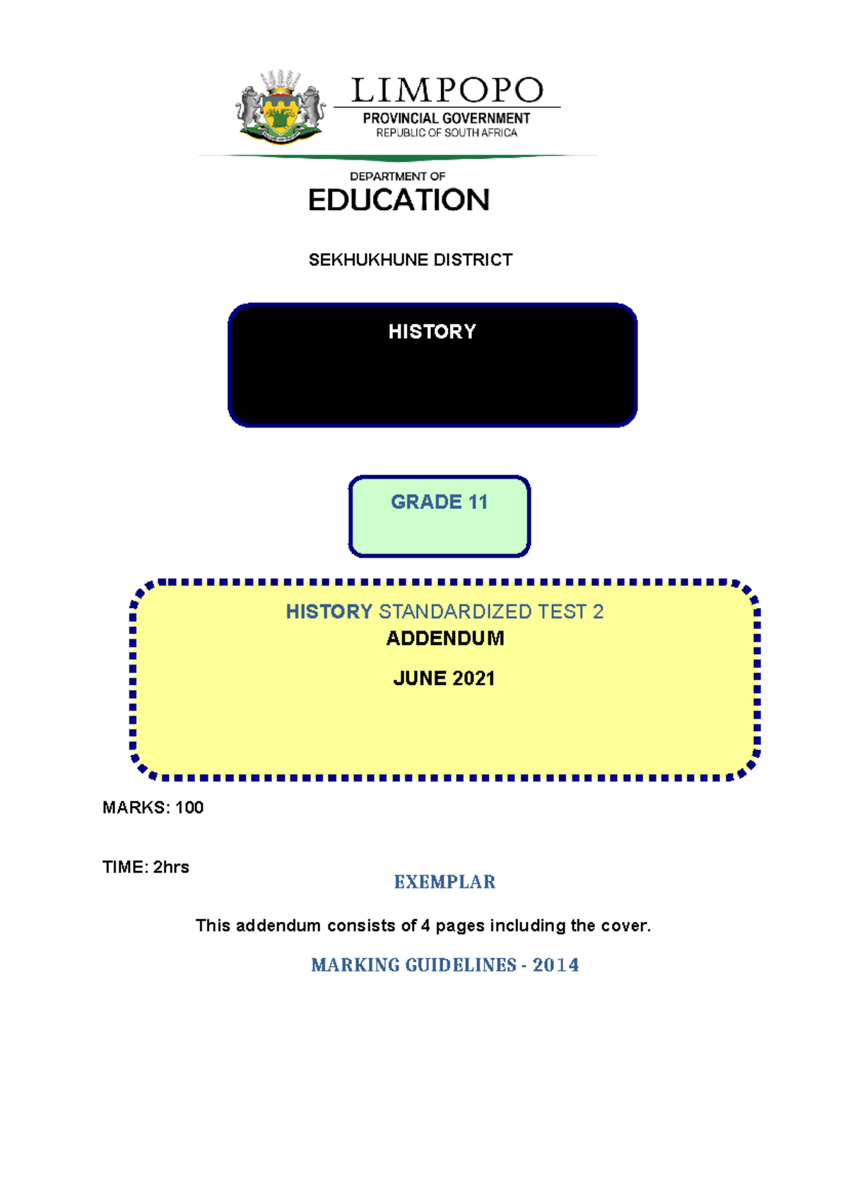 Grade 11 History Test 2 2021 Adden - SEKHUKHUNE DISTRICT MARKS: 100 ...