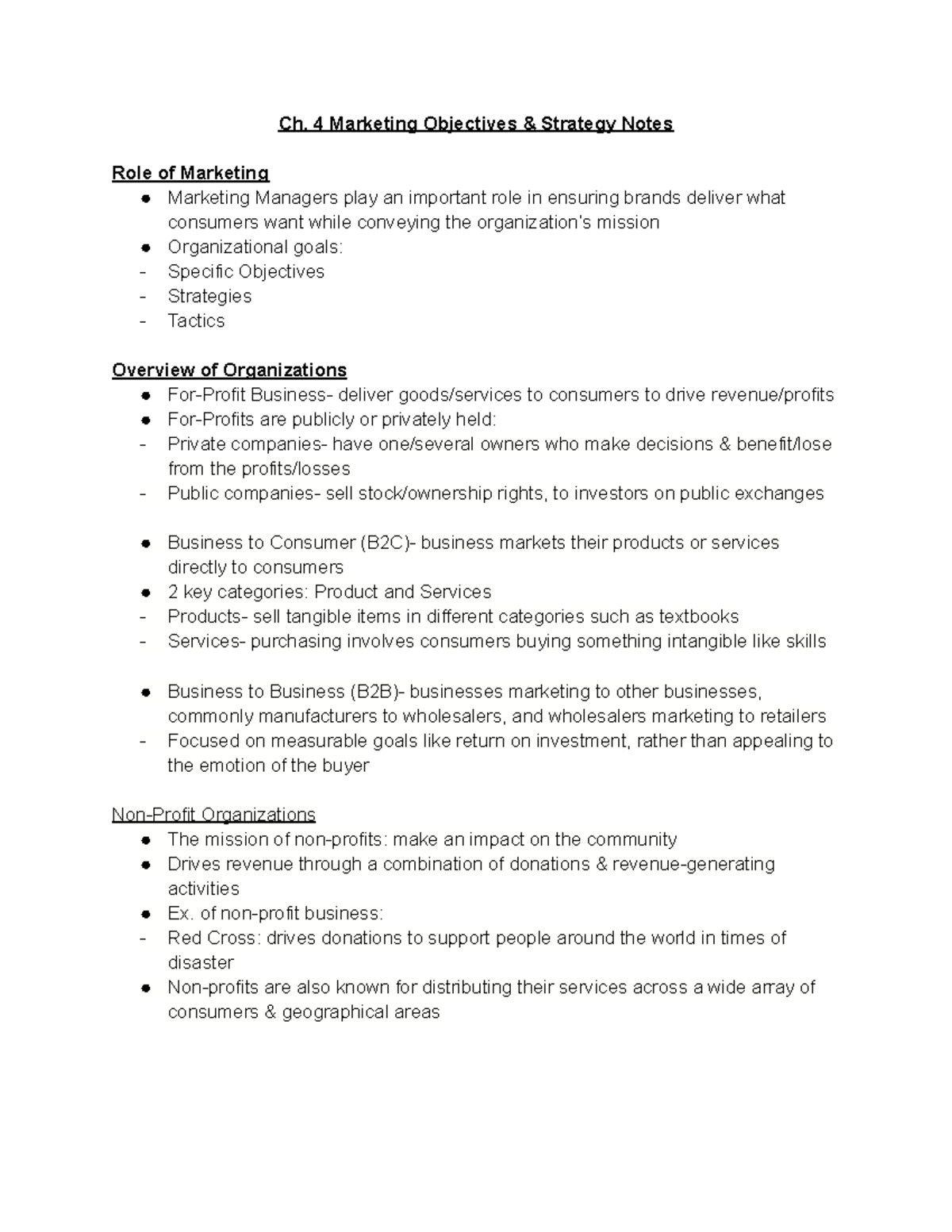 Ch. 4 Marketing Objectives & Strategy Notes - BUS-340 - GCU - Studocu